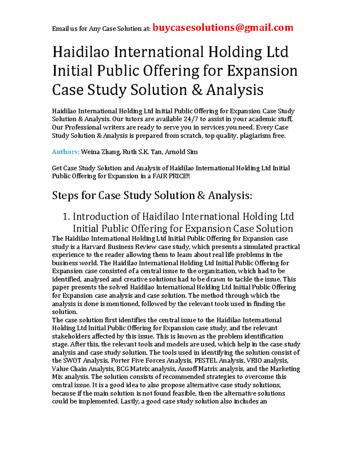 Haidilao International Holding Ltd Initial Public Offering for Expansion Case Study Solution ...