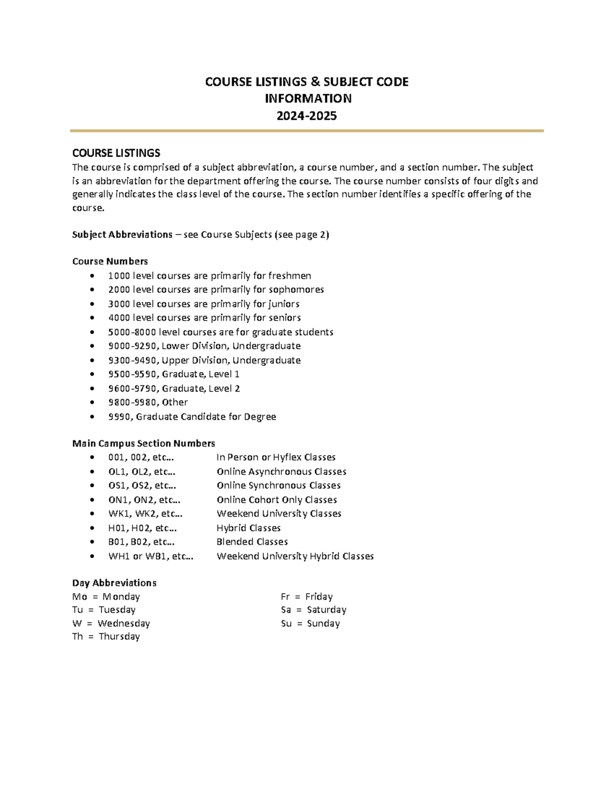 Course Listing & Subject Code Information 0 - COURSE LISTINGS & SUBJECT ...