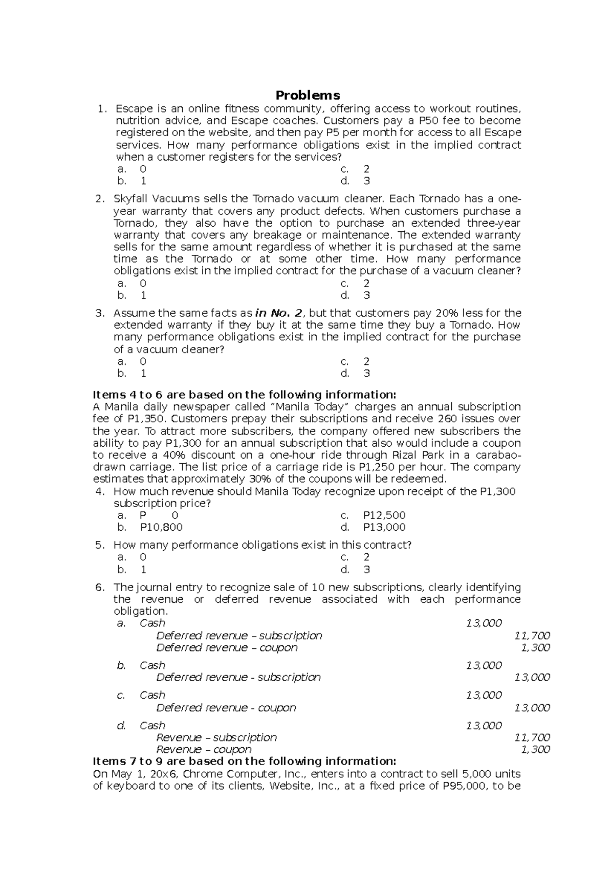 Chatper 12 Illustrative Problems - Problems Escape is an online fitness ...