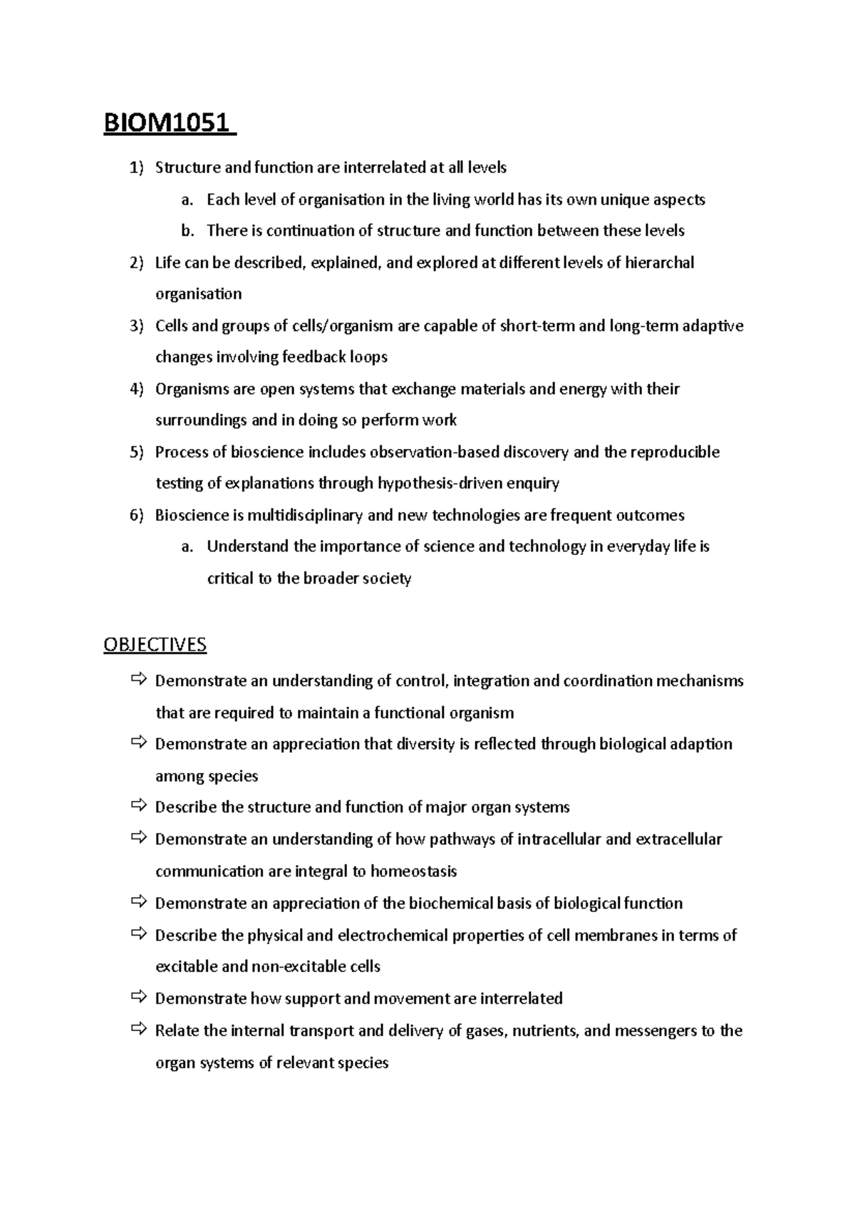BIOM1051 - Module 1 - BIOM Structure and function are interrelated at ...