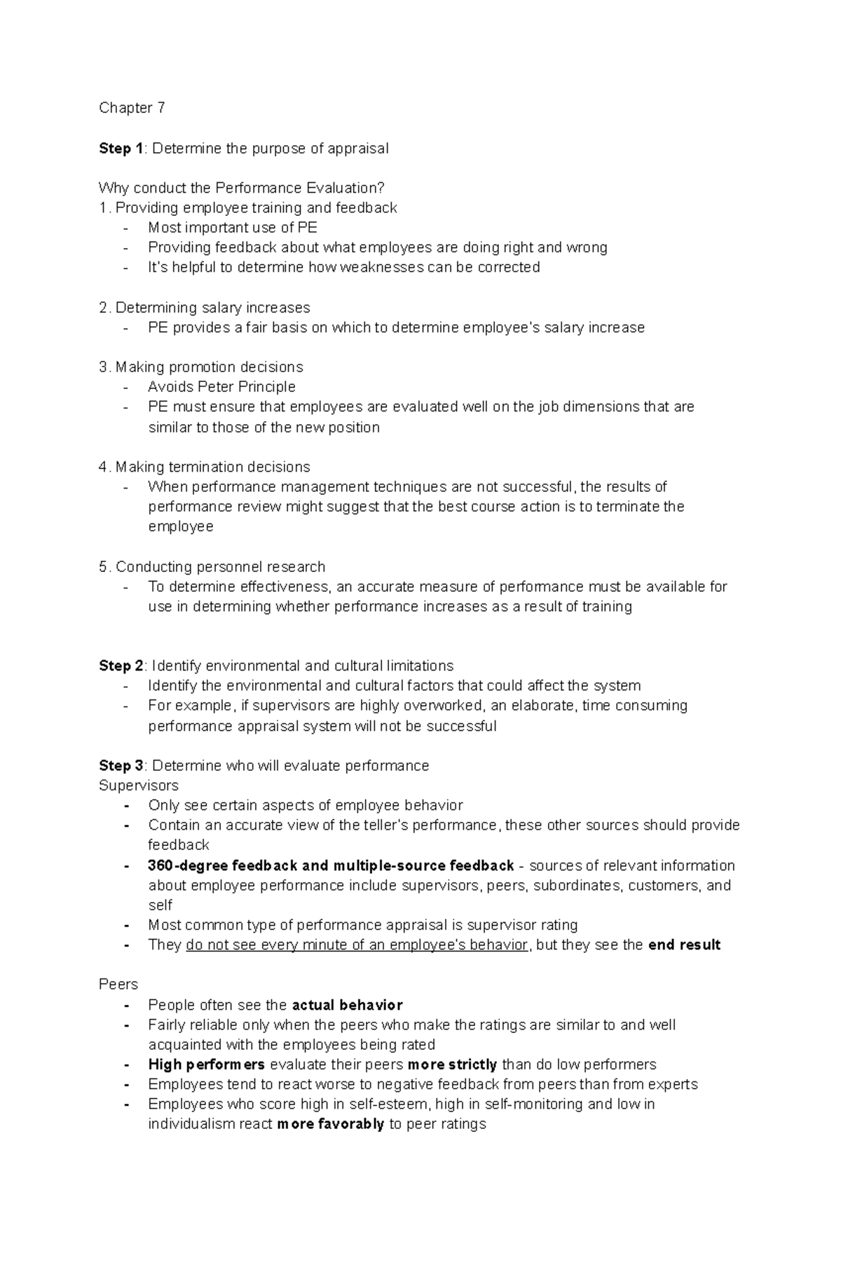 M3 ch 7 and 8 - good luck 2 - Chapter 7 Step 1 : Determine the purpose of appraisal Why conduct ...