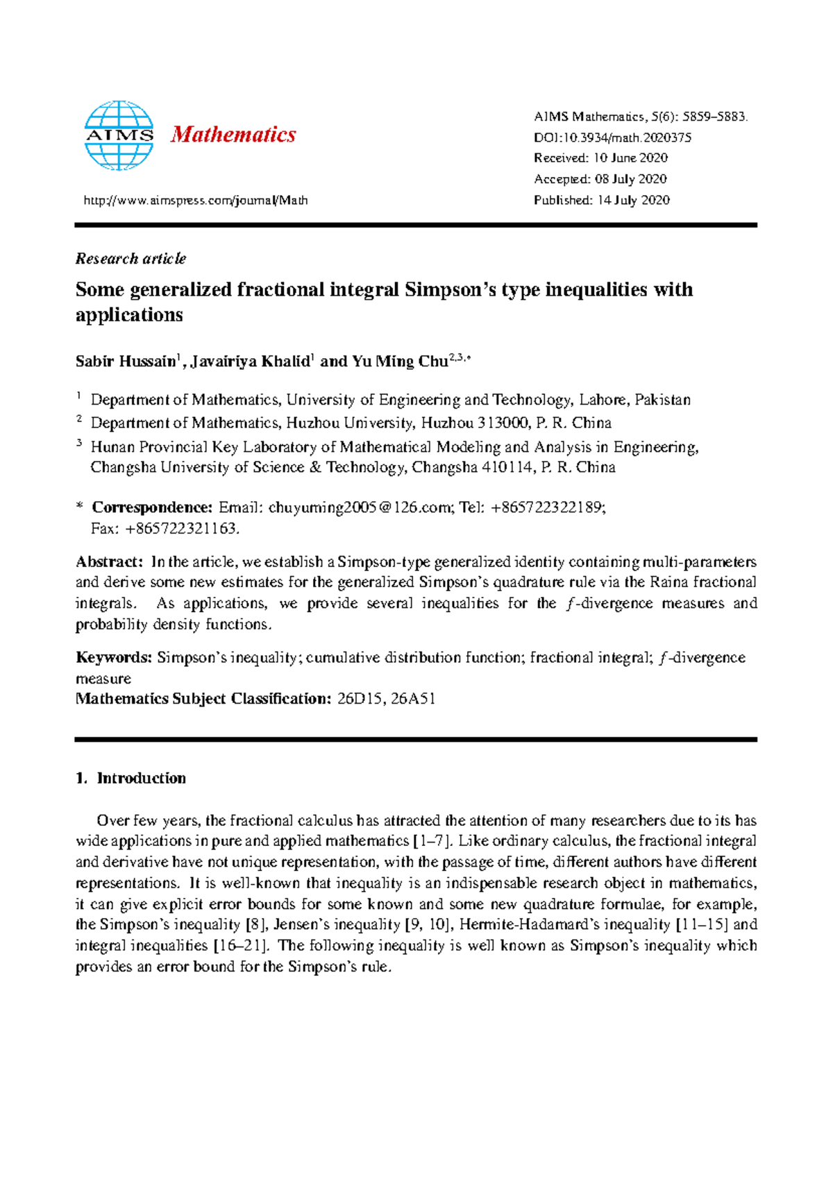 10 - tmaamama - aimspress/journal/Math AIMS Mathematics, 5(6): 5859 ...