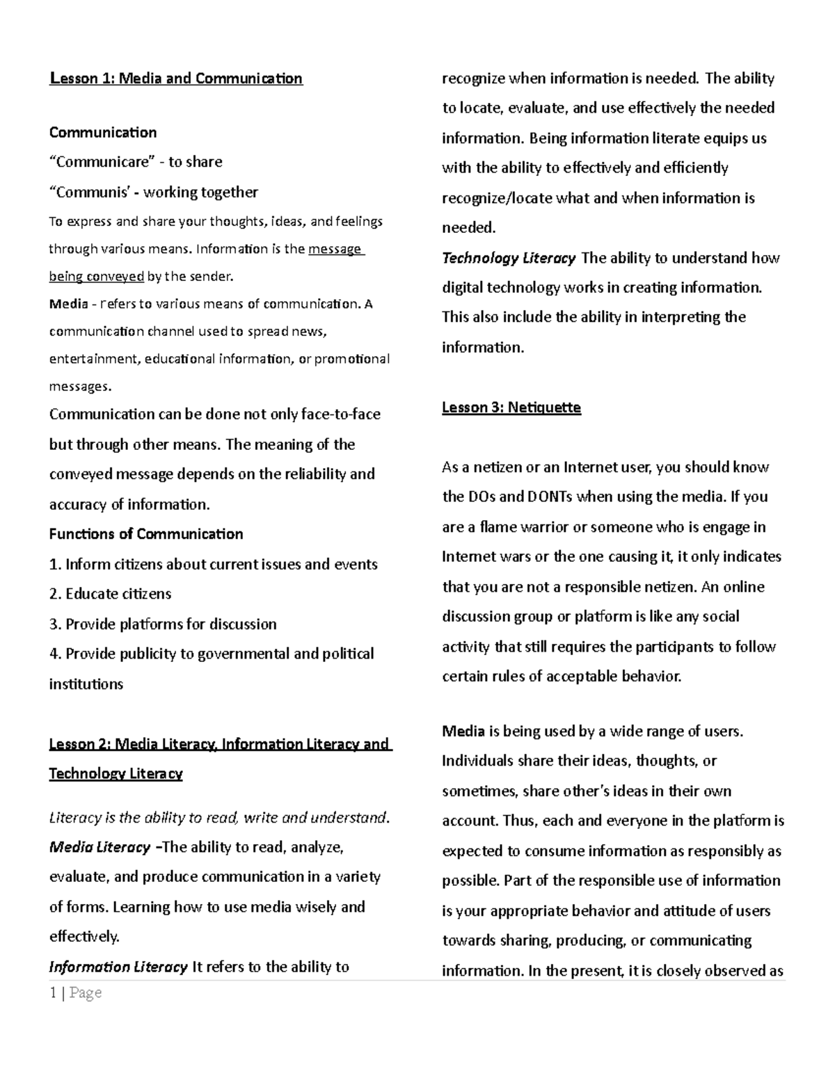 Media and Information Literacy - Lesson 1: Media and Communication ...