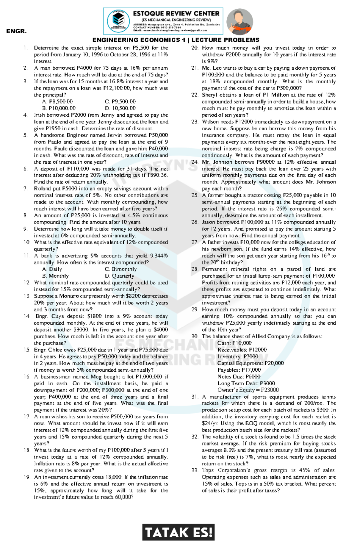 DAY 17 - Engineering Economics 1 l Lecture Problems - ENGINEERING ECONOMICS 1 | LECTURE PROBLEMS ...