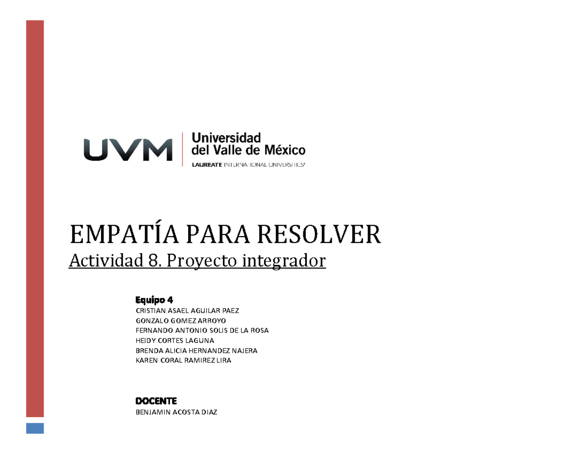 A8 E4 - Tarea - EMPATÍA PARA RESOLVER Actividad 8. Proyecto integrador Equipo 4 CRISTIAN ASAEL ...