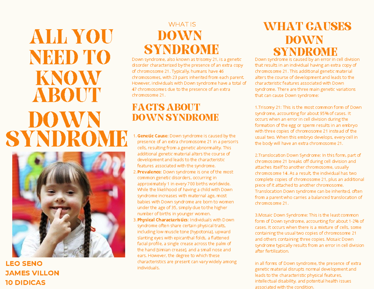Science 10 - SSDSD - FACTS ABOUT DOWN SYNDROME DOWN SYNDROME Genetic ...