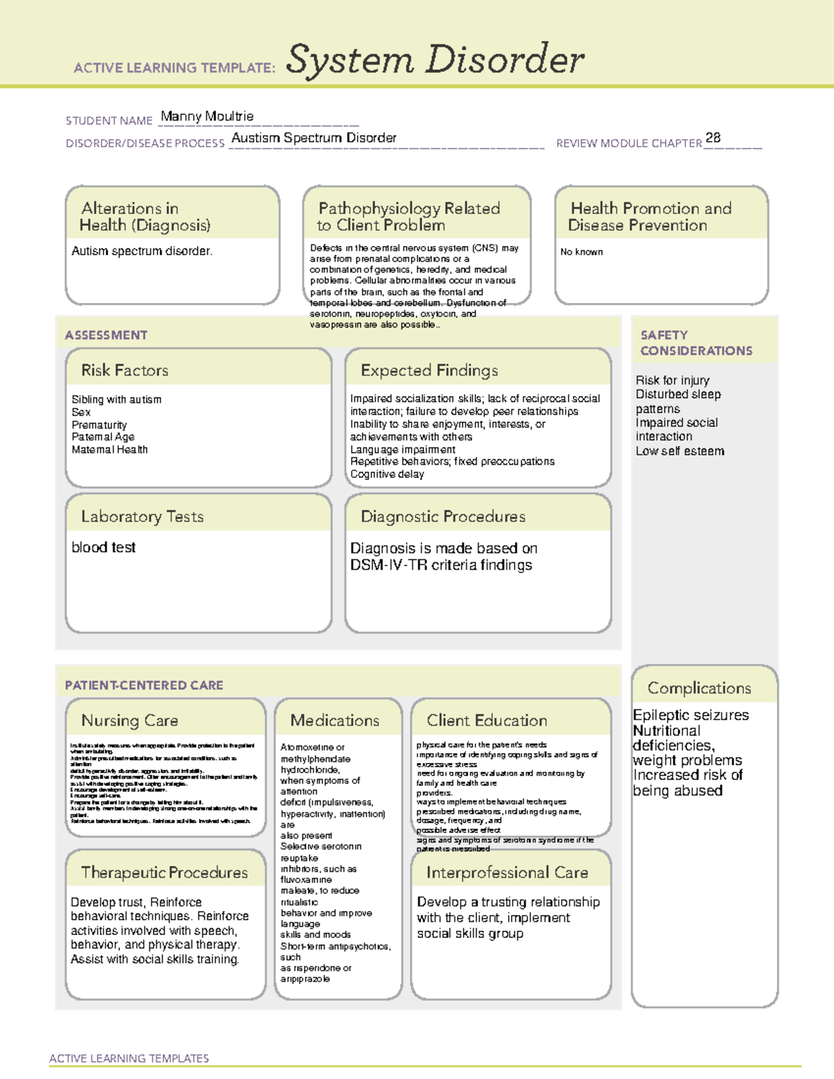 Autism System Disorder ATI Template ACTIVE LEARNING TEMPLATES