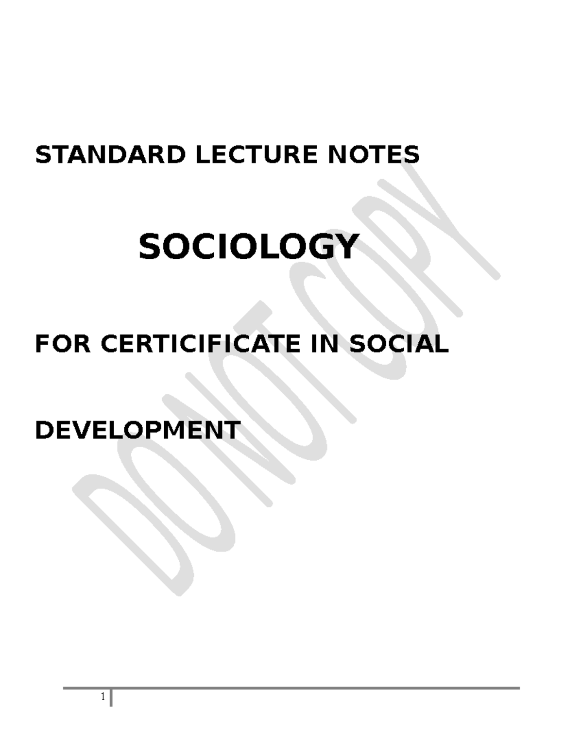 Introduction to sociology notes - STANDARD LECTURE NOTES SOCIOLOGY FOR ...
