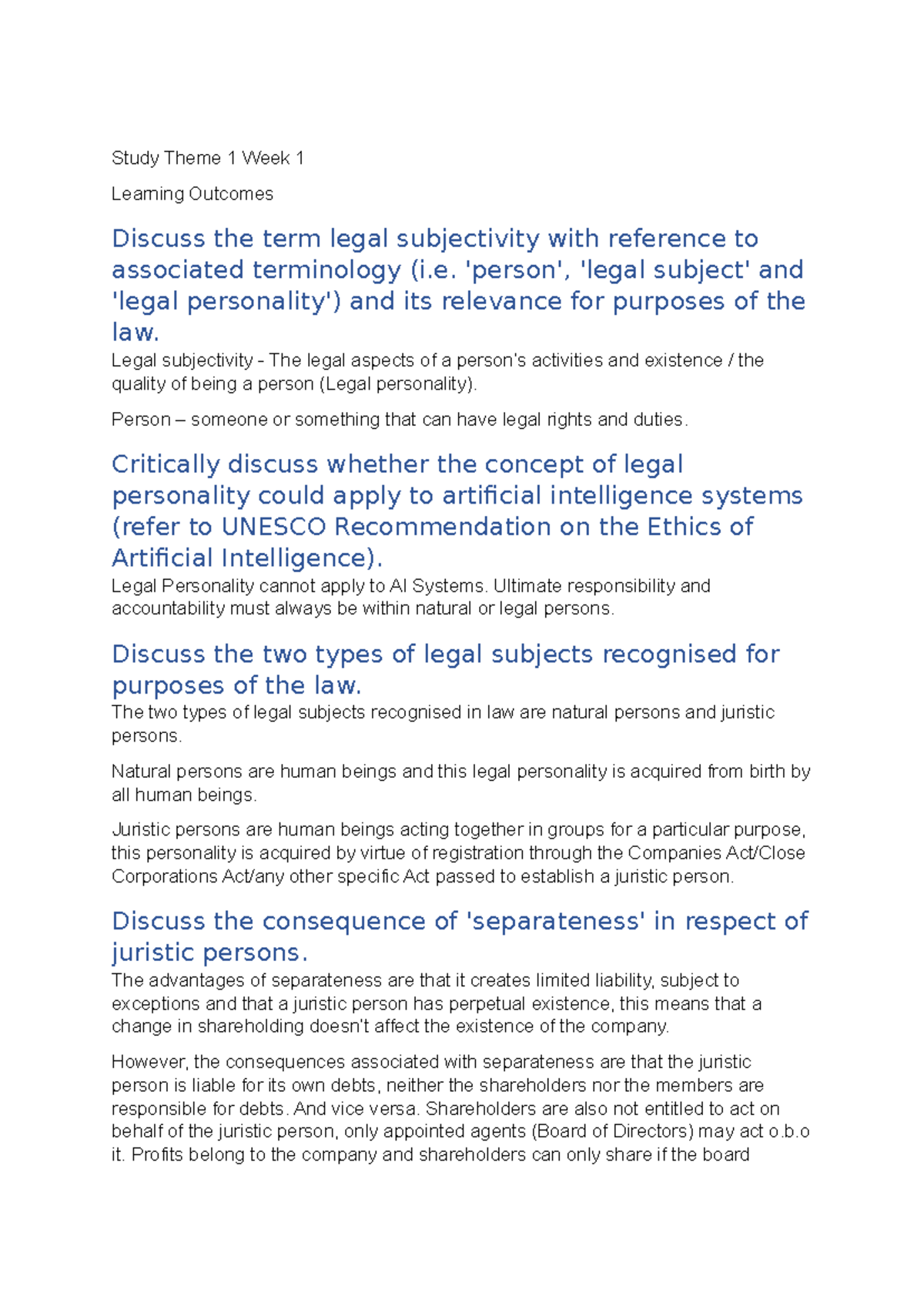 Study Theme 1 Learning Outcomes - Study Theme 1 Week 1 Learning ...
