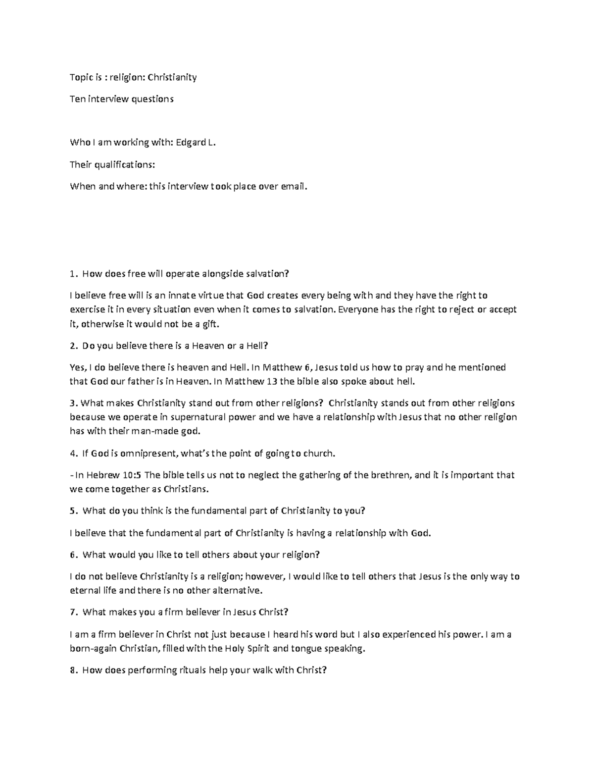 Interview questions Christianity - Topic is : religion: Christianity ...