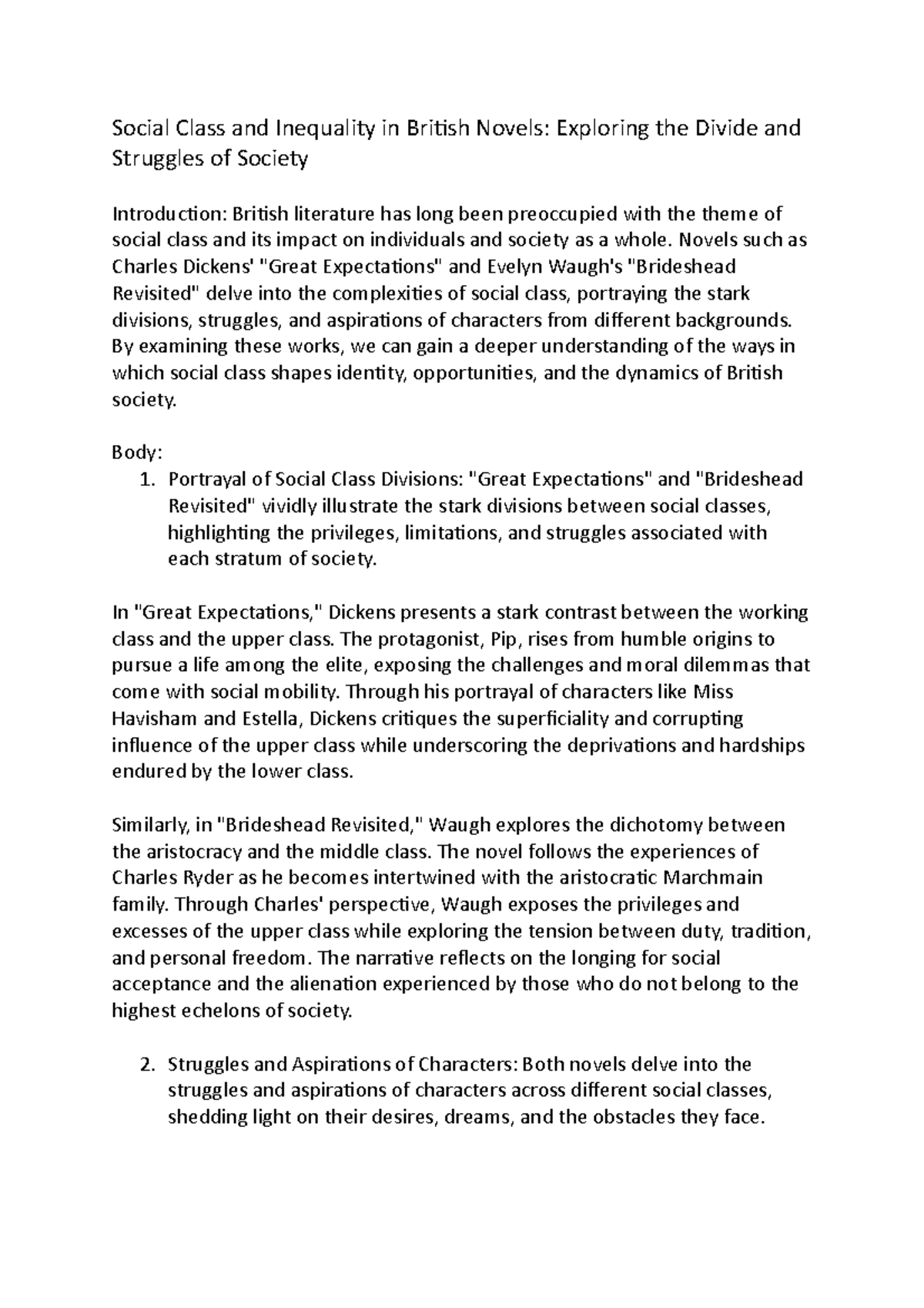 Social Class and Inequality in British Novels- Exploring the Divide and ...