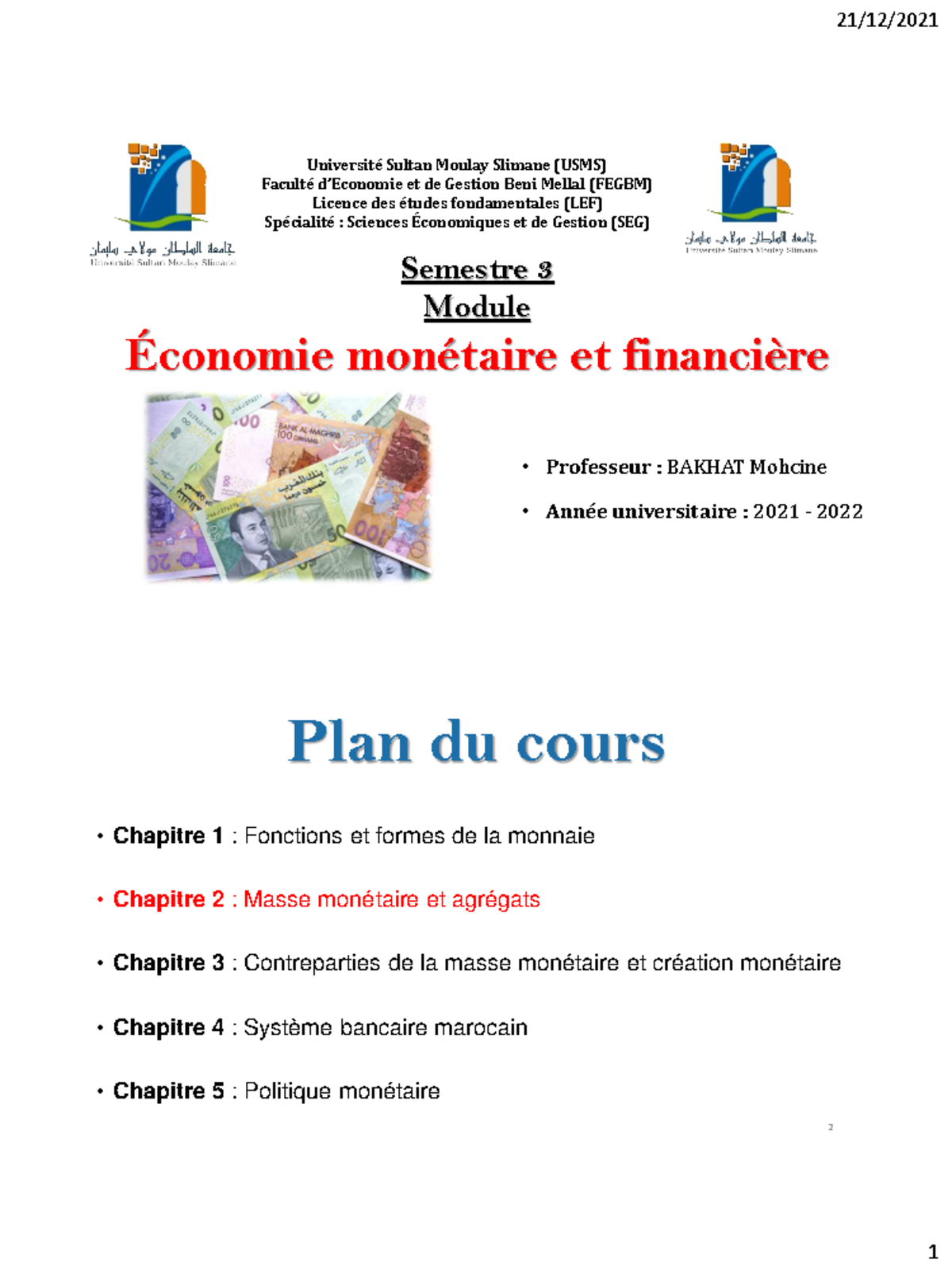 EMF1 -Pr_BAKHAT_ C2.pdf 2 MB - Semestre 3 Module Économie monétaire et ...