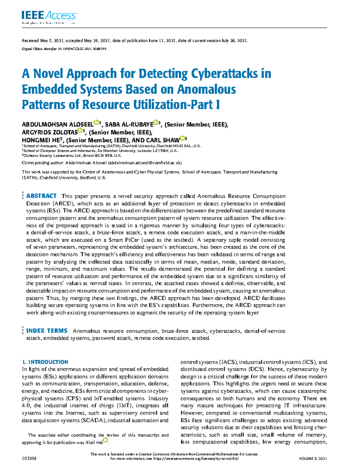 A Novel Approach For Detecting Cyberattacks In Embedded Systems Based On Anomalous Patterns Of