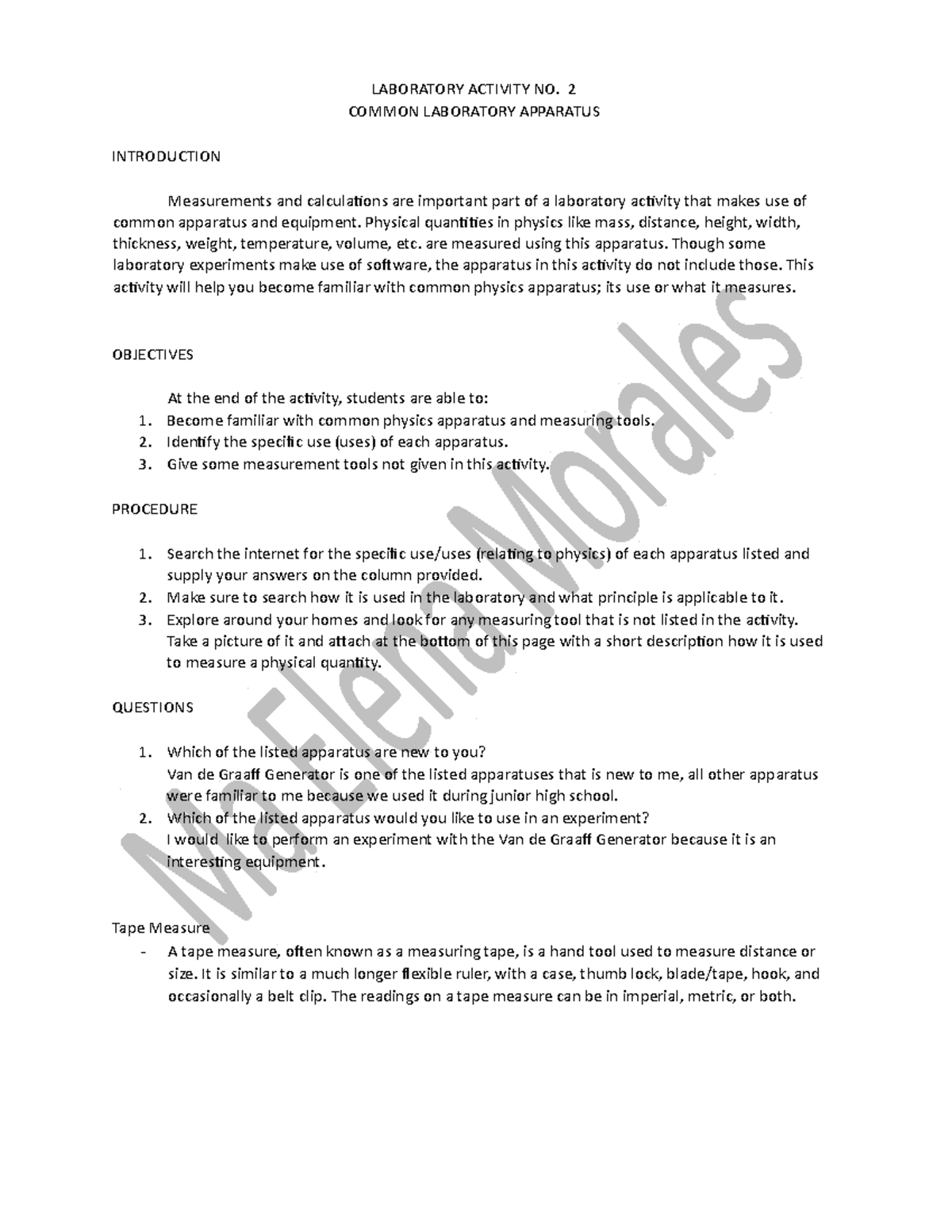 Common Lab Apparatus - notes - LABORATORY ACTIVITY NO. 2 COMMON ...