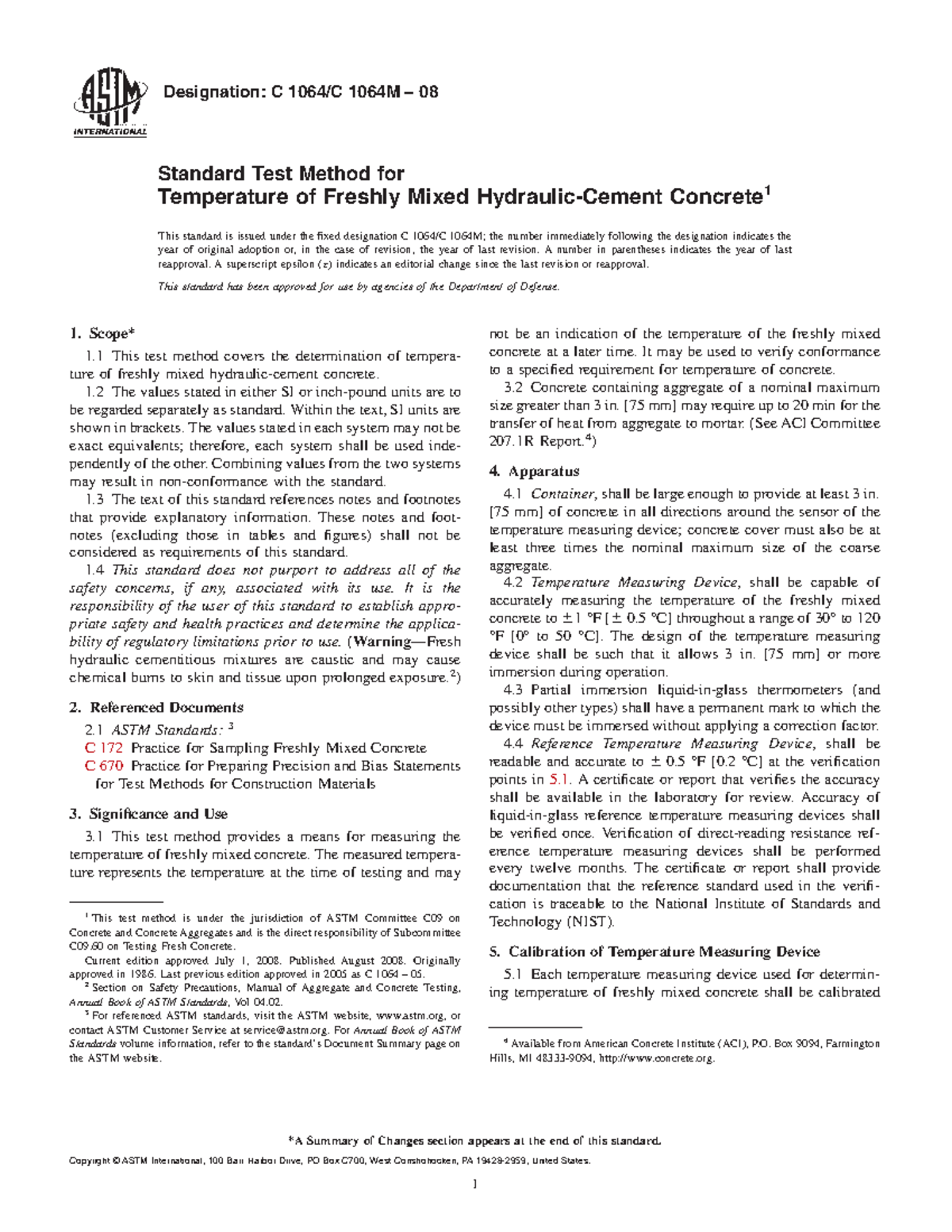 ASTM C 1064 Temperature of Freshly Mixed Hidraulic-Cement Concrete ...