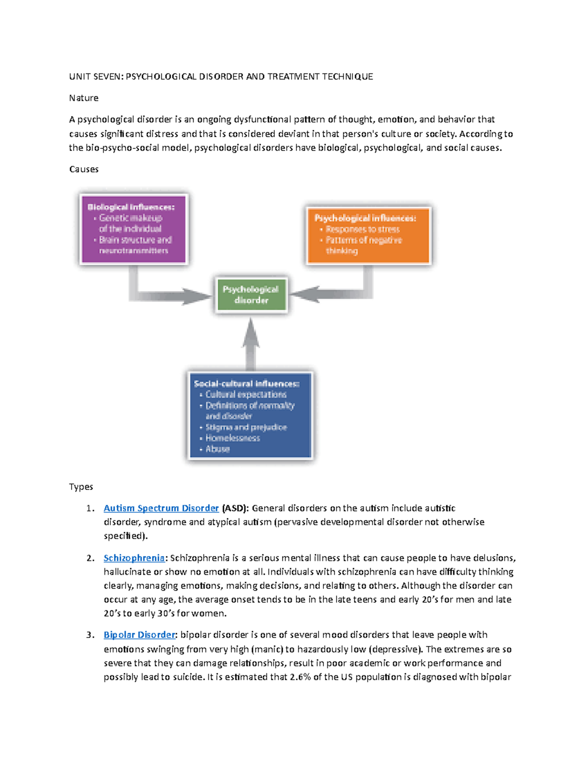 UNIT Seven psychology - UNIT SEVEN: PSYCHOLOGICAL DISORDER AND ...