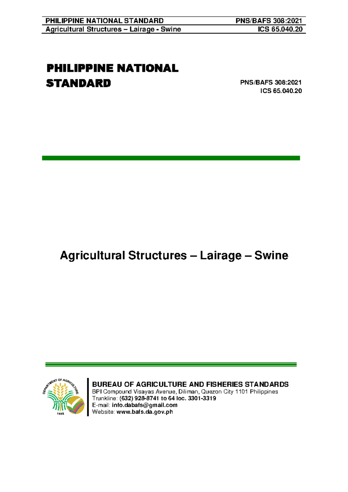 PNS BAFS 308 2021 - Just notes - Agricultural Structures – Lairage ...