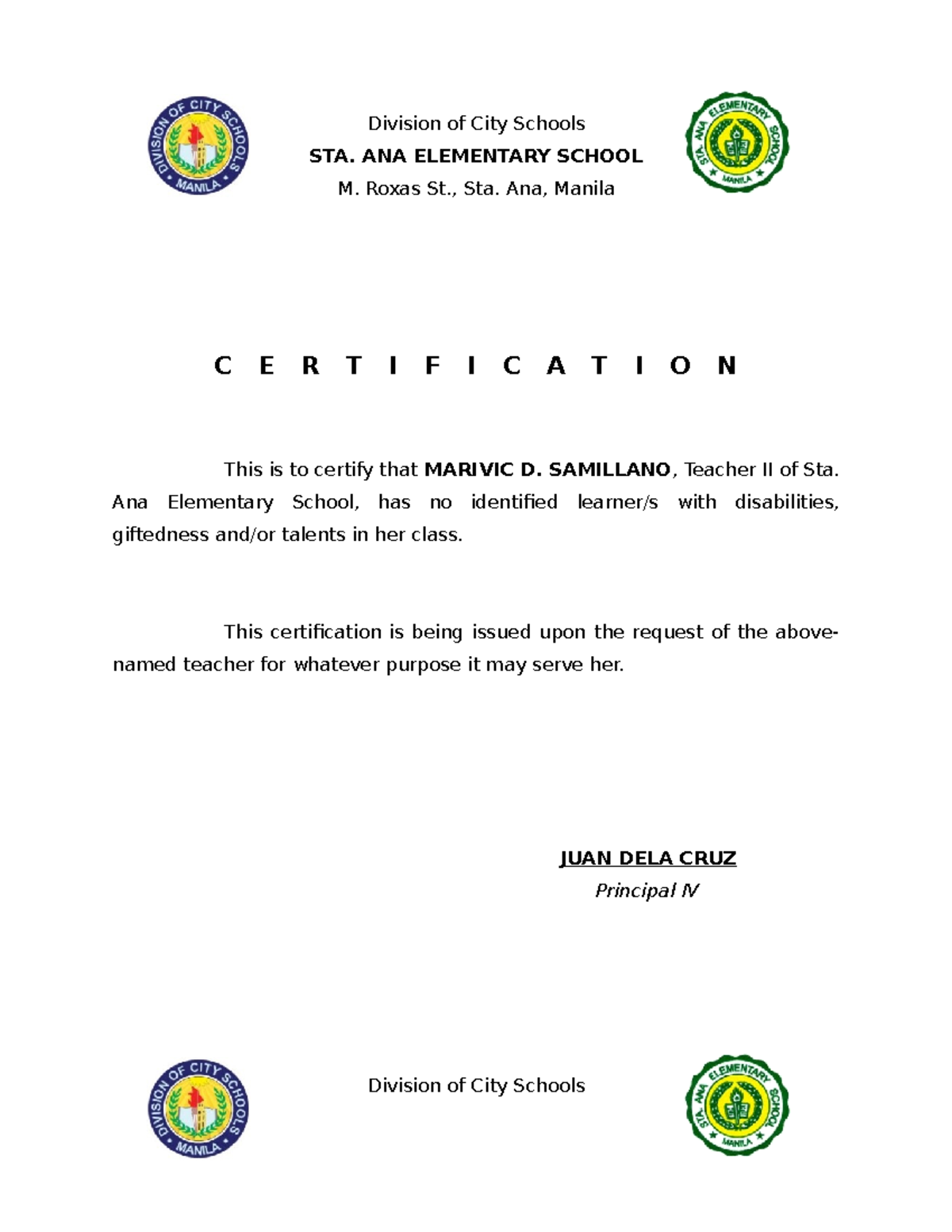 Sample- Certification-FOR- Gifted-IPs - Division of City Schools STA ...