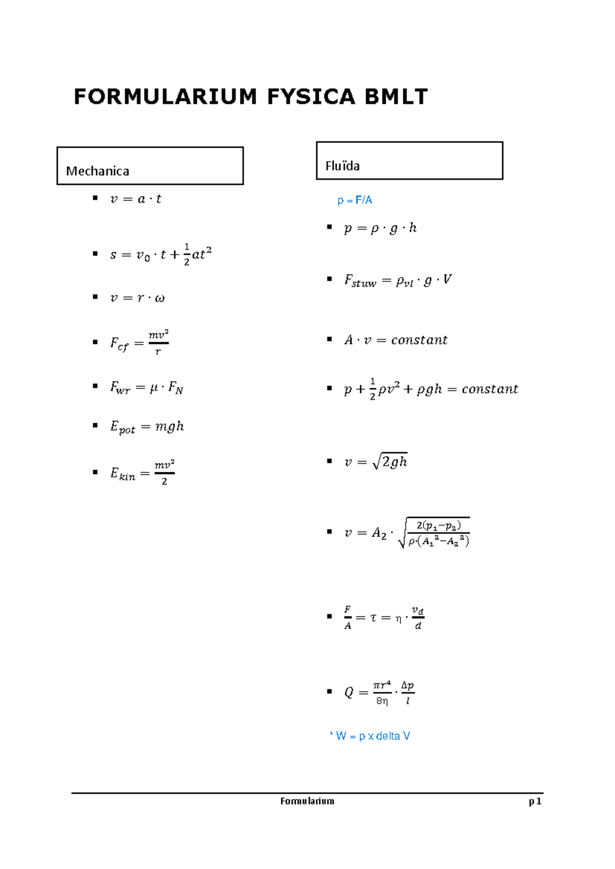 Formularium BMLT-2023-2024 - Formularium p 1 FORMULARIUM FYSICA BMLT 𝑣 ...