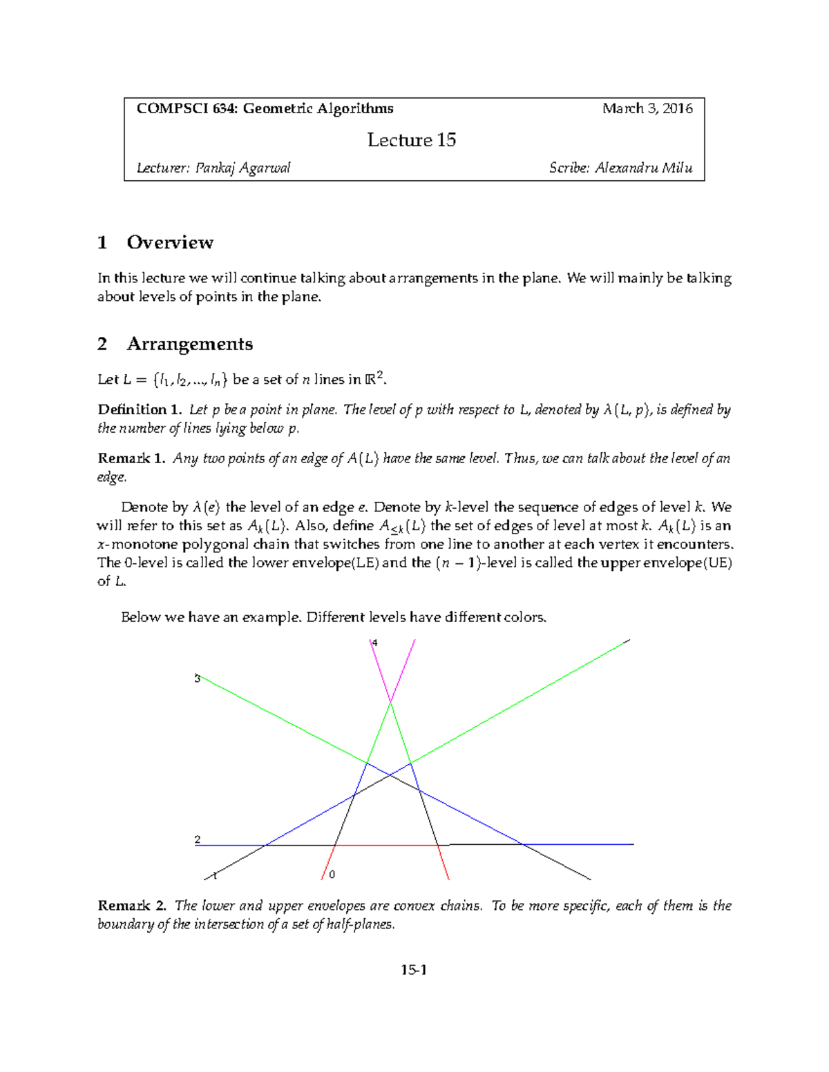Arrangement levels - March 3, 2016 COMPSCI 634: Geometric Algorithms ...