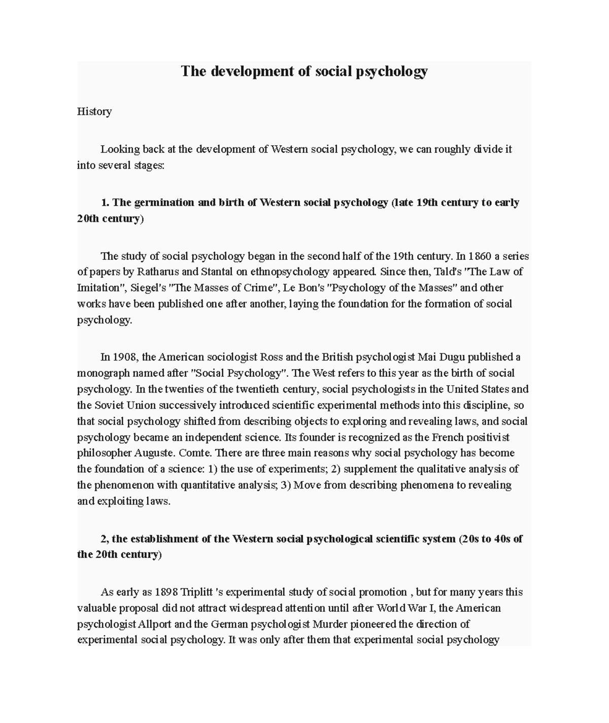 The development of social psychology - The development of social ...