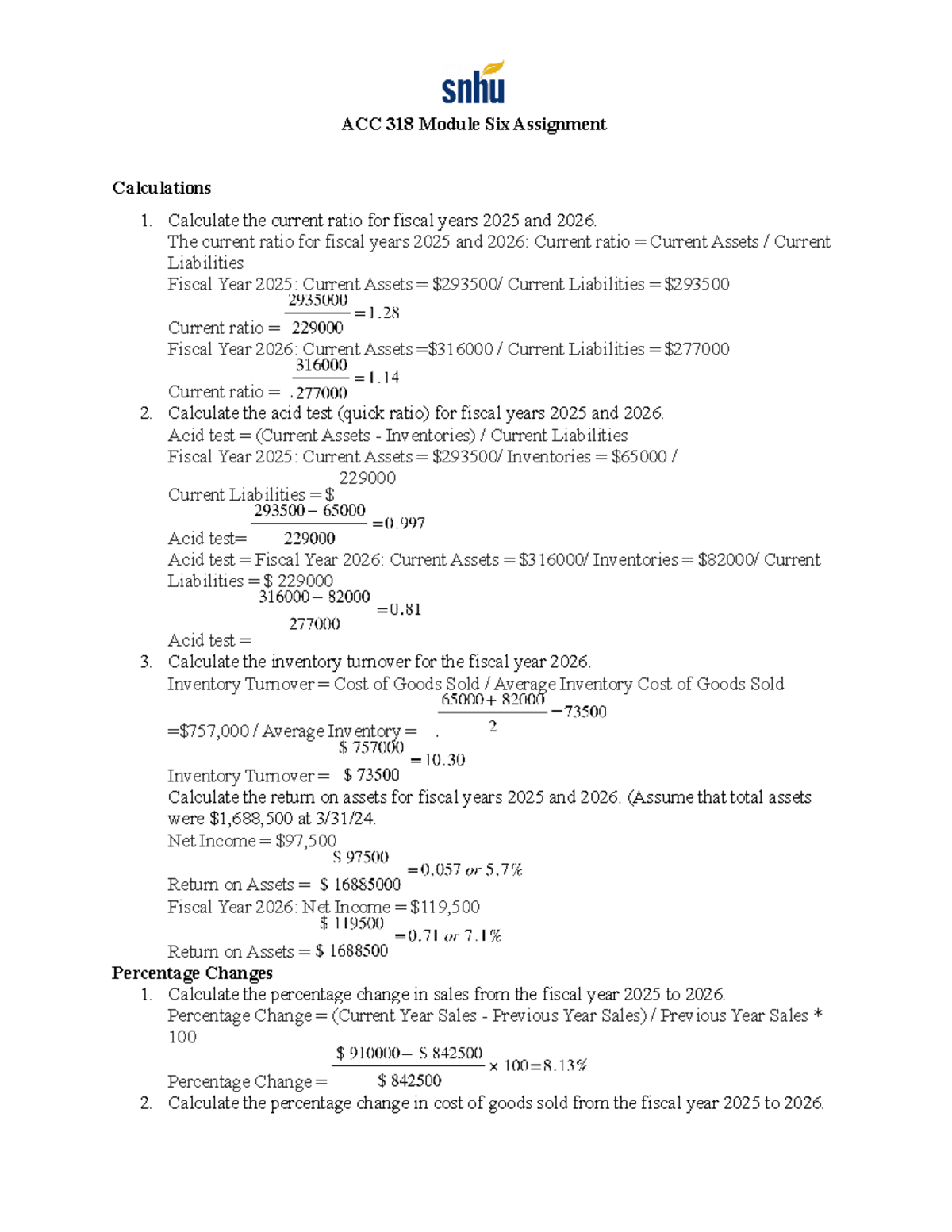 ACC 318 Module Six Assignment - ACC 318 Module Six Assignment Calculations Calculate the current ...