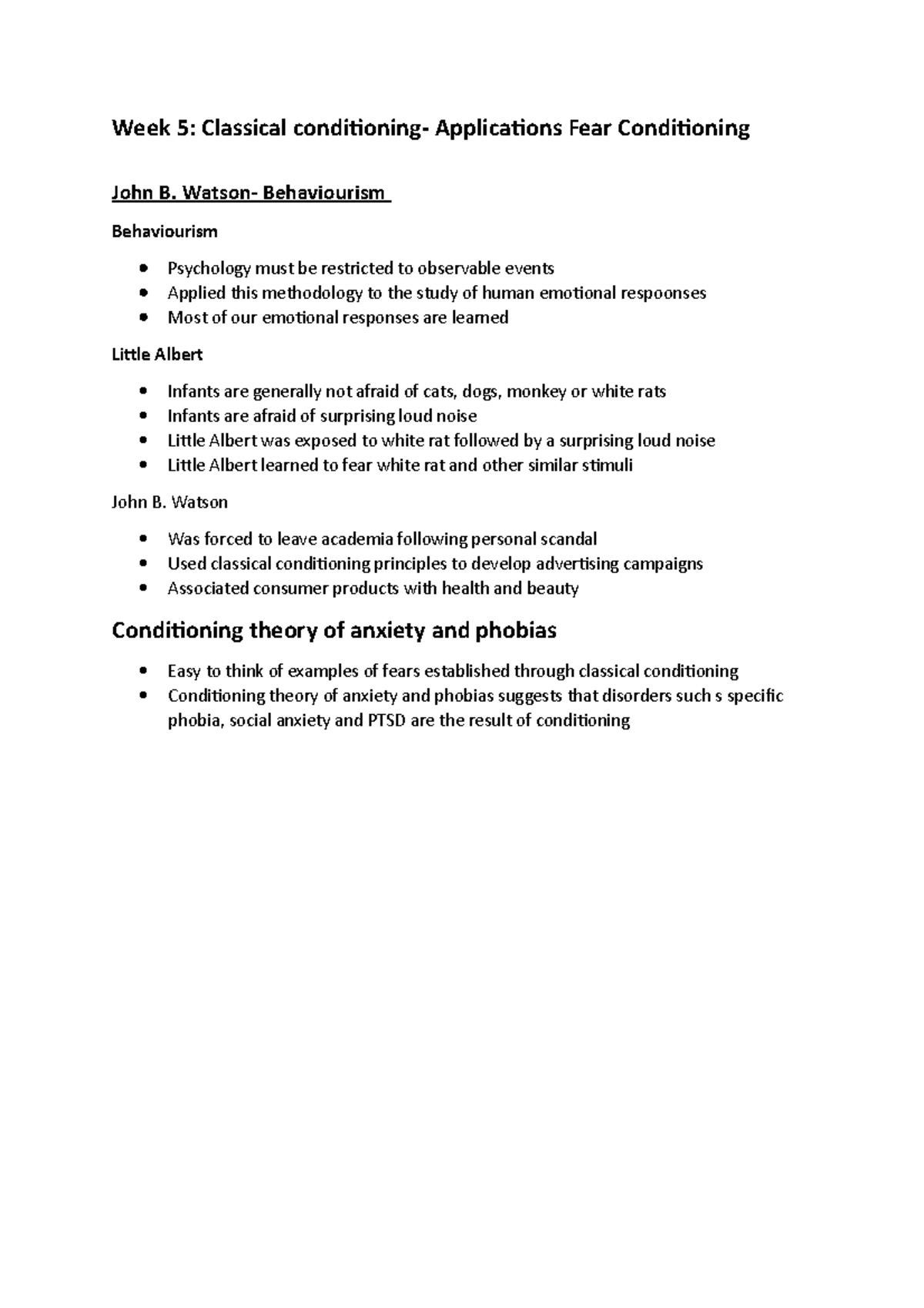 Week 5 classical conditioning appliation - Week 5: Classical conditioning- Applications Fear ...
