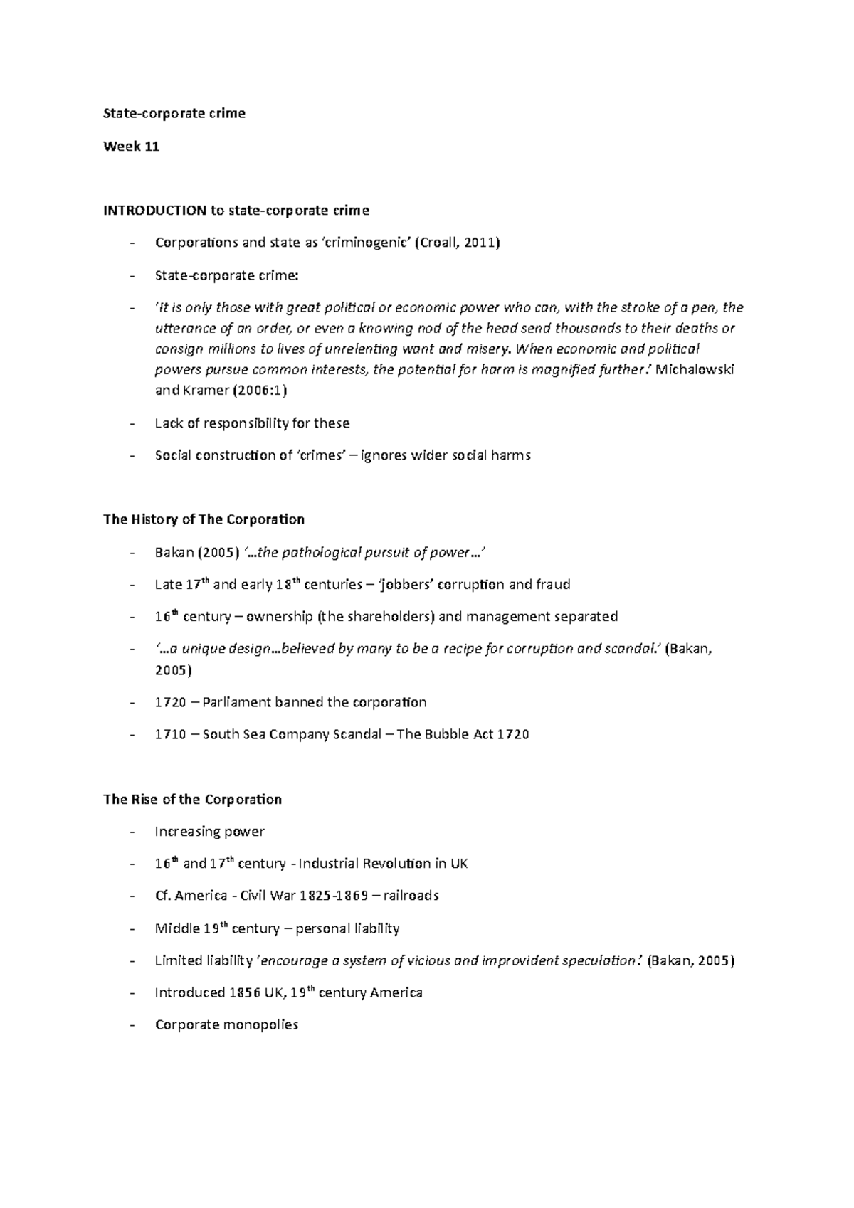 W11. State and corporate crime - State-corporate crime Week 11 ...