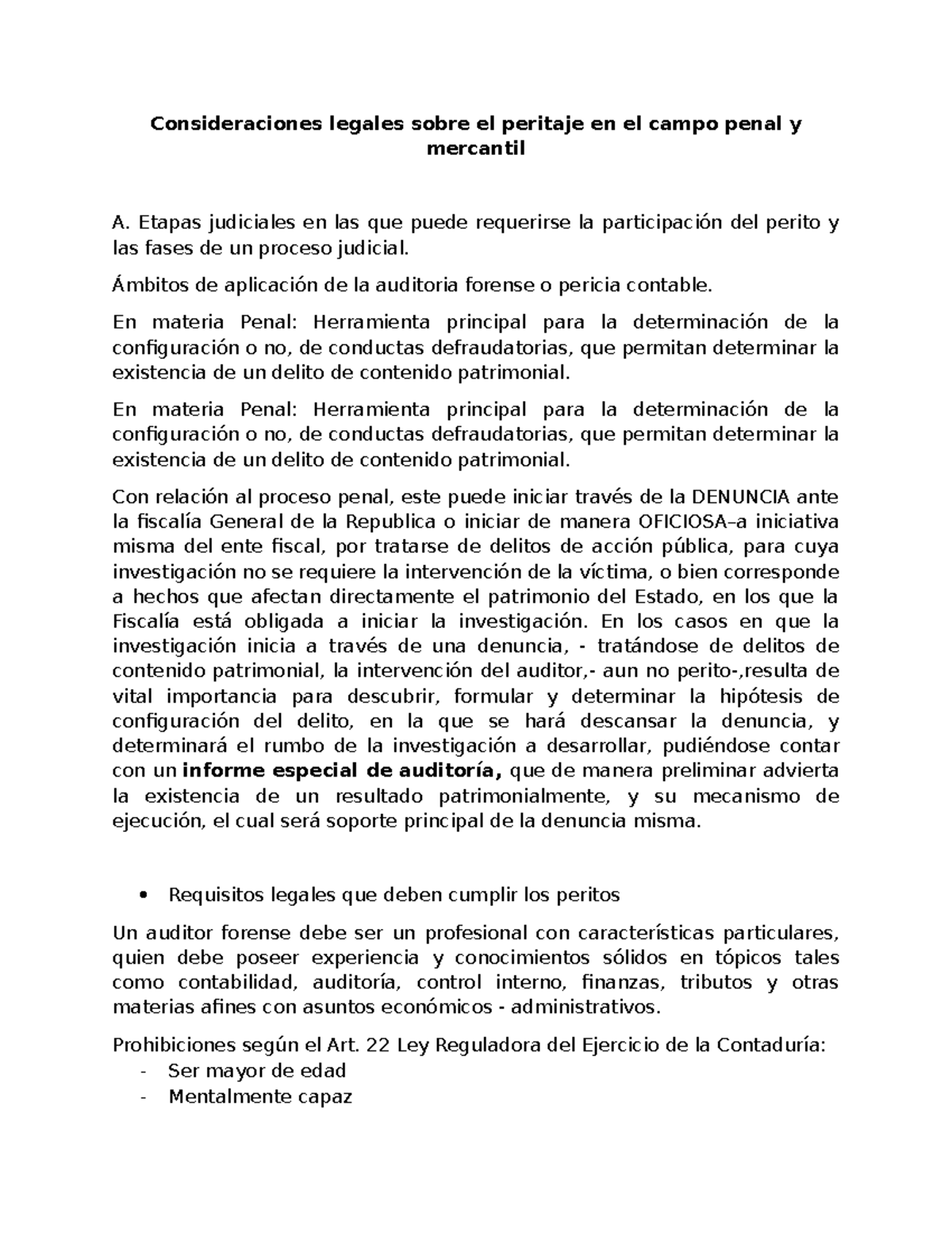 Consideraciones legales sobre el peritaje en el campo penal y mercantil ...