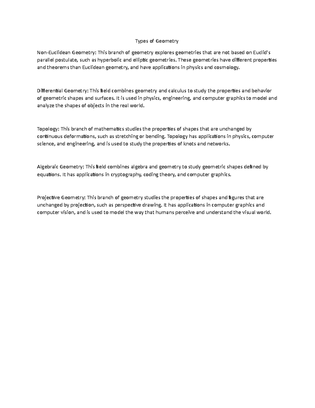 Types of Geometry - Types of Geometry Non-Euclidean Geometry: This ...