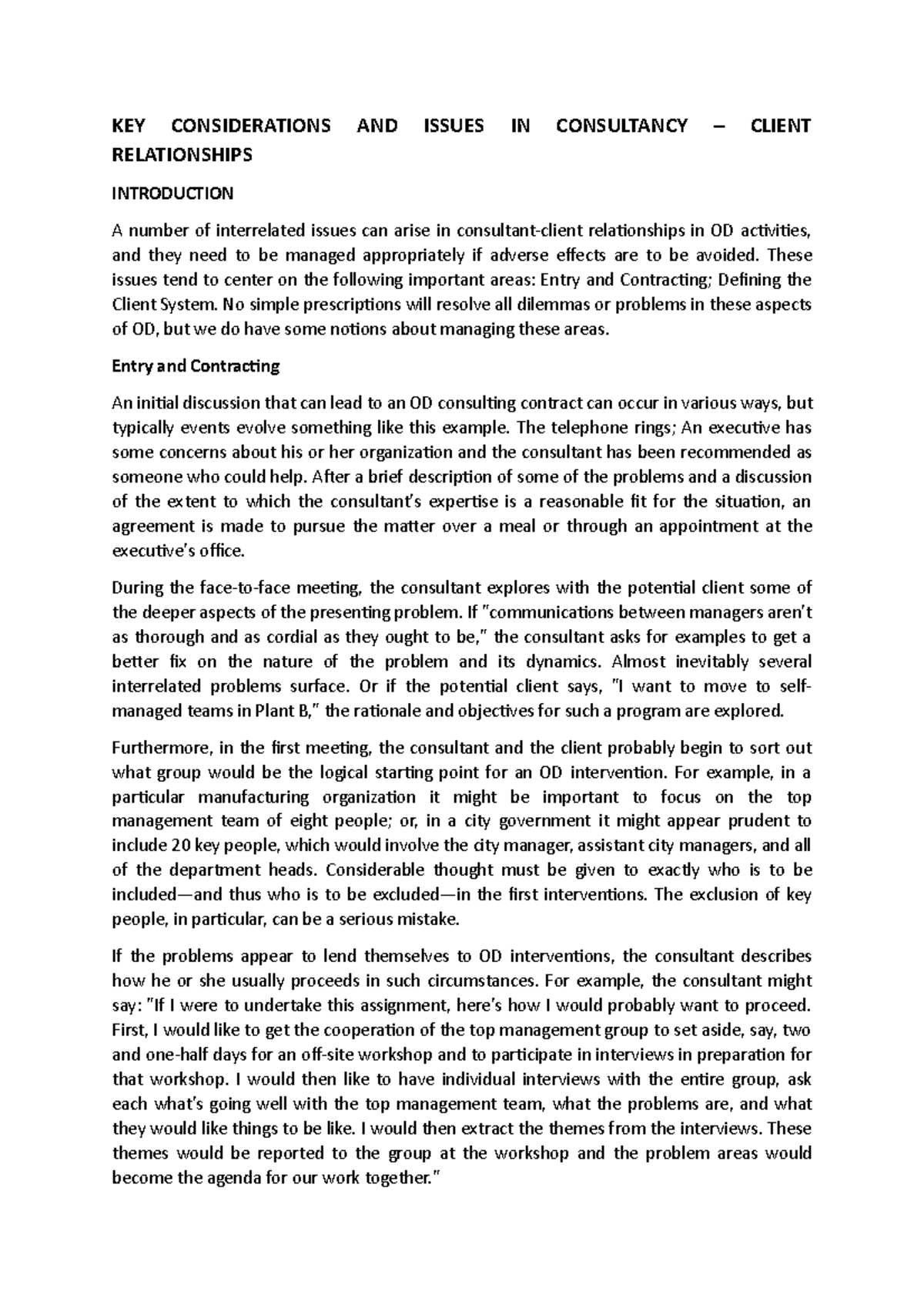 KEY Considerations AND Issues IN Consultancy - KEY CONSIDERATIONS AND ...