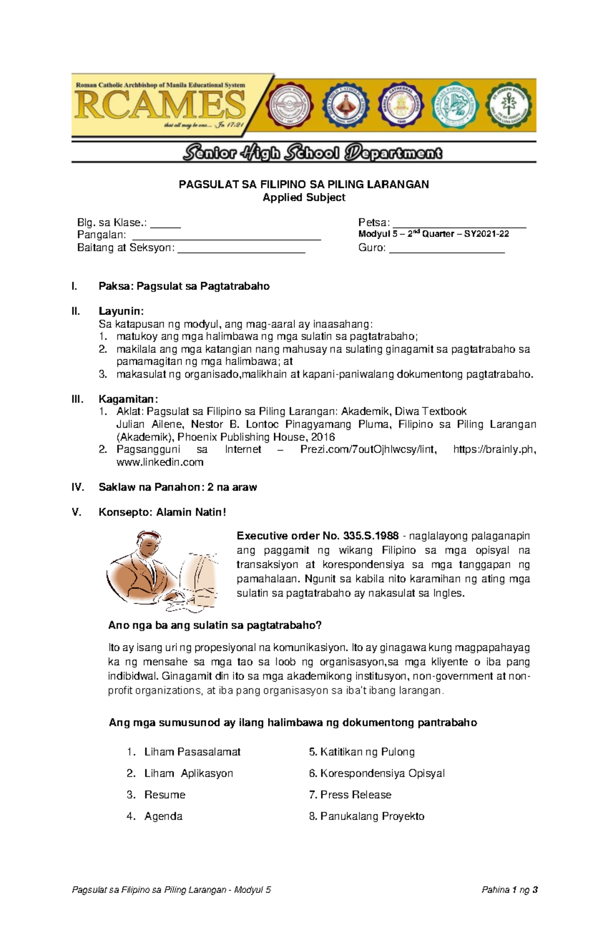 Modyul 5 - Pagsulat sa Pagtatrabaho - Pagsulat sa Filipino sa Piling ...