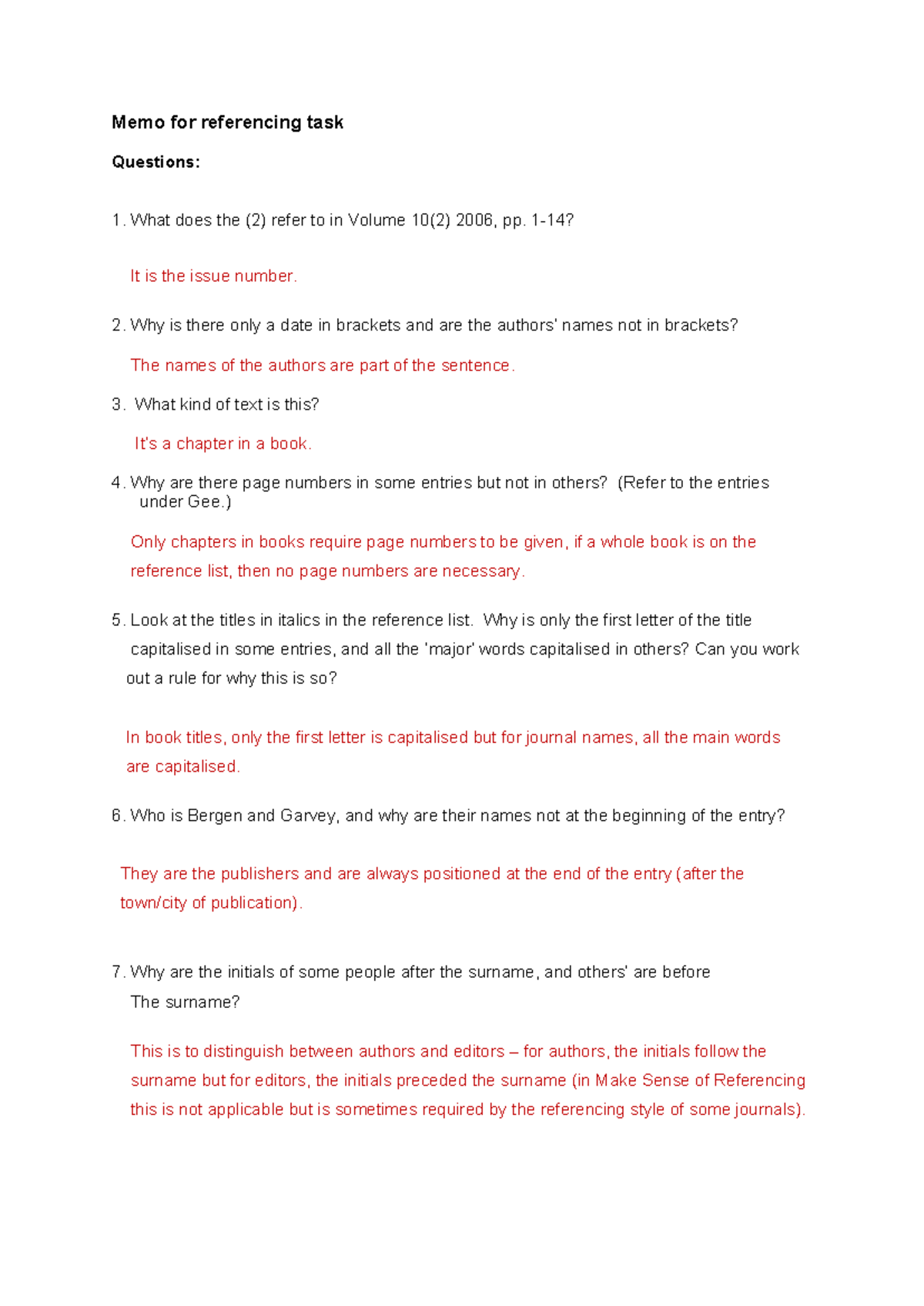 Wk7 Lecture 1 Memo for referencing task - Memo for referencing task Questions: What does the (2 ...