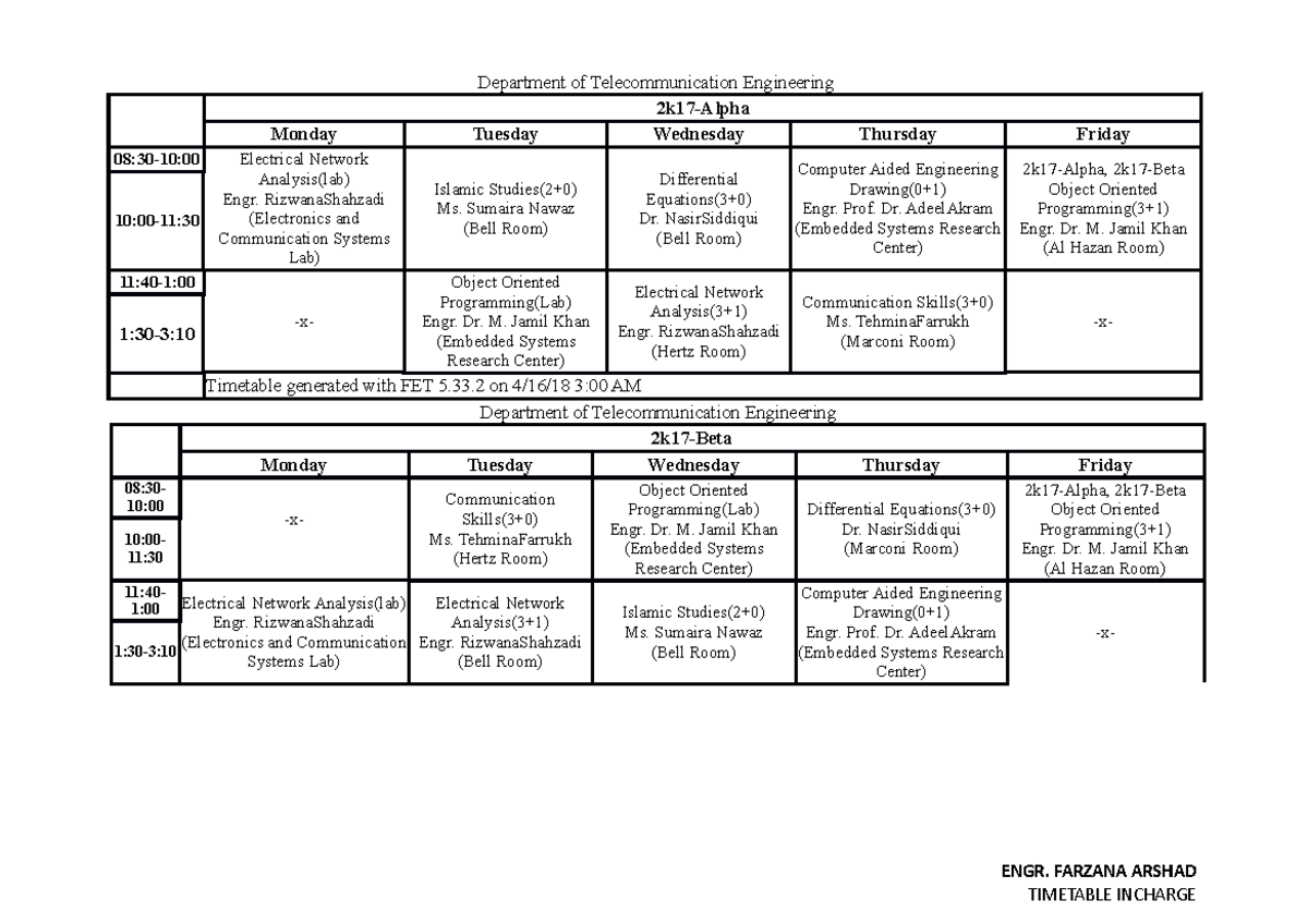 Revised Time Table - sssss - Department of Telecommunication ...
