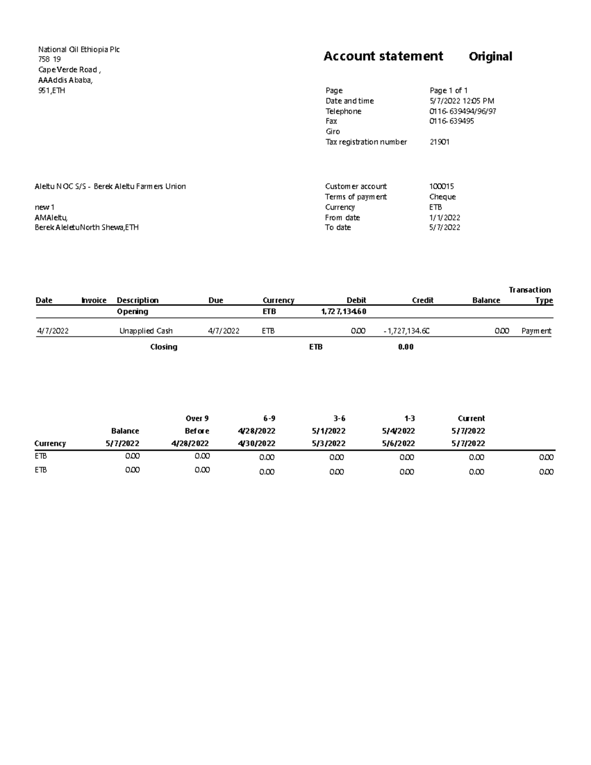 Customer account statement-100015 - Date Invoice Description Due ...