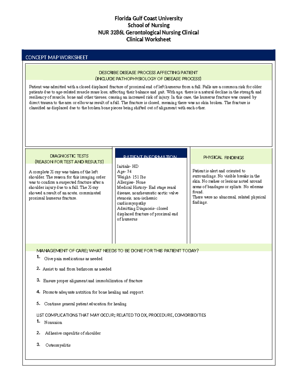 Clinical Worksheet Brooke Jones - Florida Gulf Coast University School ...