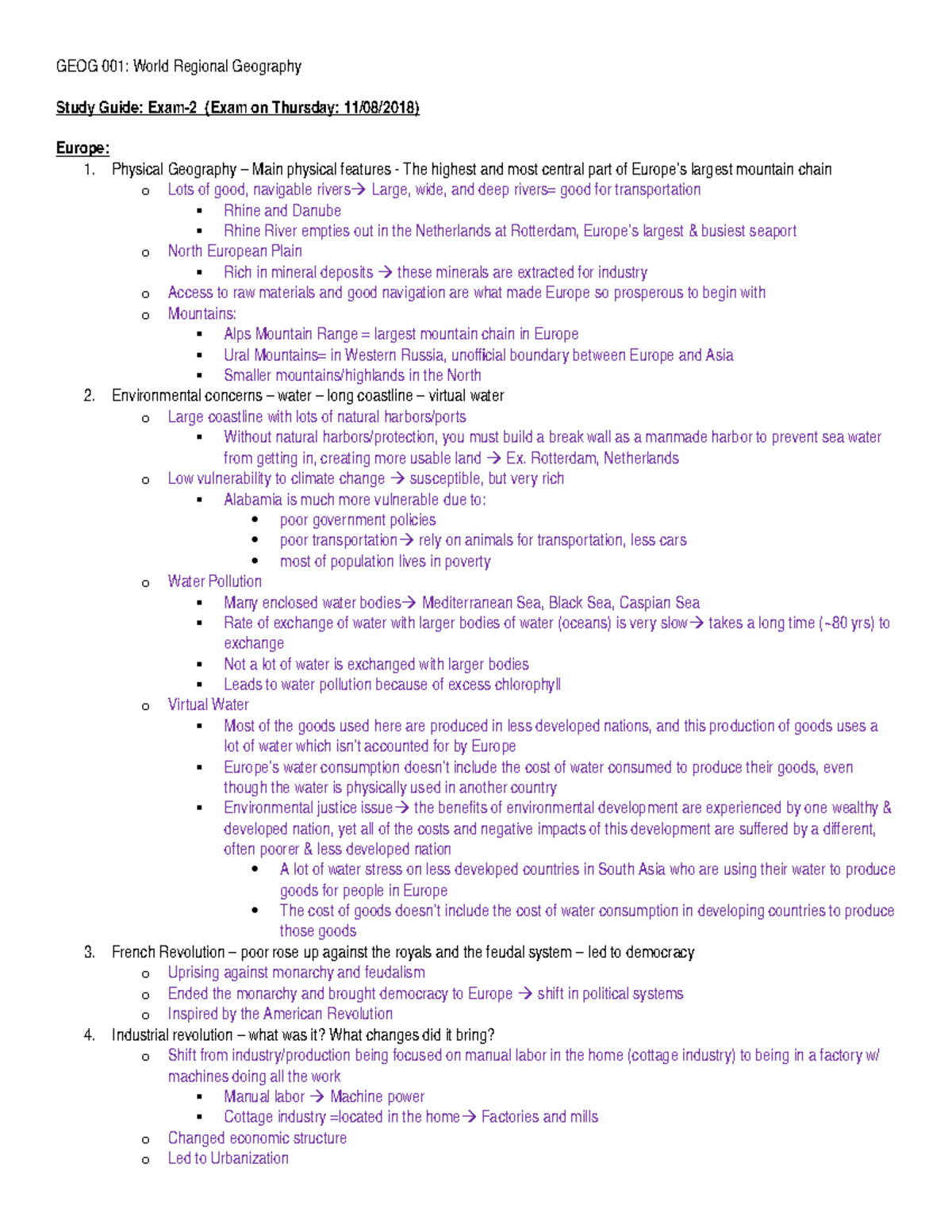 World Regional Exam 2Study Guide - GEOG 001: World Regional Geography ...