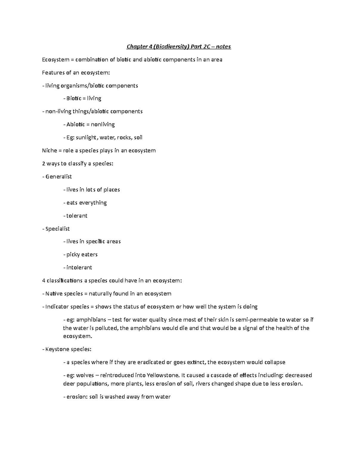 Chapter 4 (Biodiversity) Part 2C – notes - Chapter 4 (Biodiversity ...