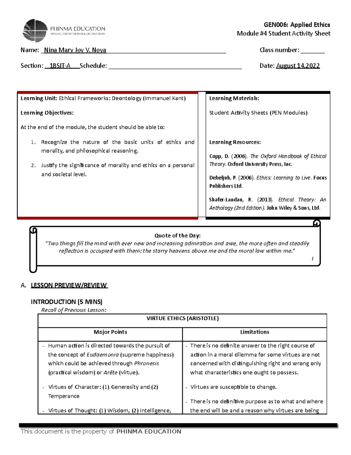 SAS4 - Ethical Frameworks ( Deontology) - GEN006: Applied Ethics Module ...