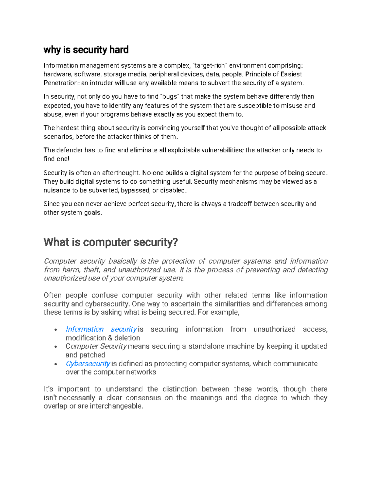 Introduction to Computer Security-1 - why is security hard Information management systems are a ...