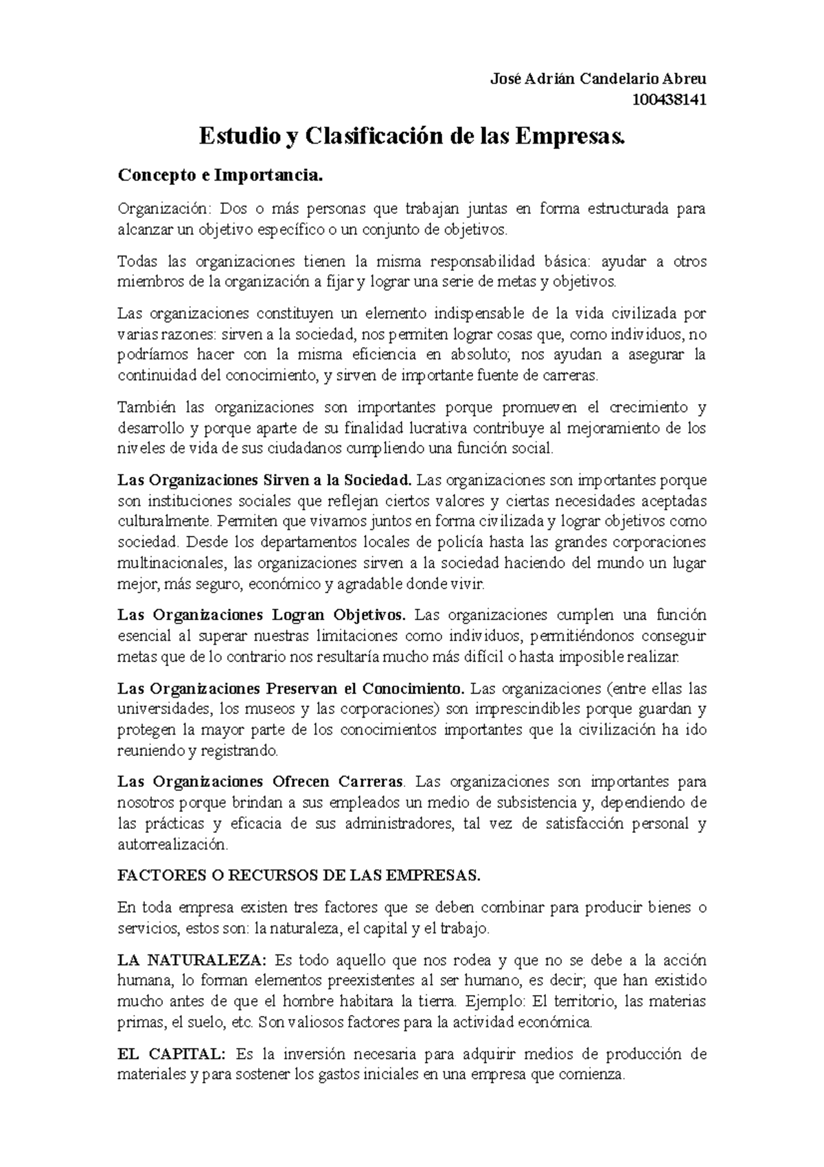 Estudio y Clasificación de las Empresas - José Adrián Candelario Abreu ...