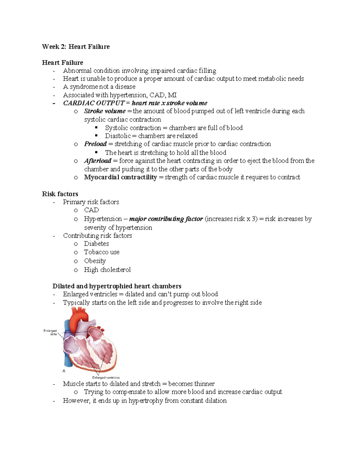 Week 2 - Heart Failure - Lecture note - Week 2: Heart Failure Heart ...