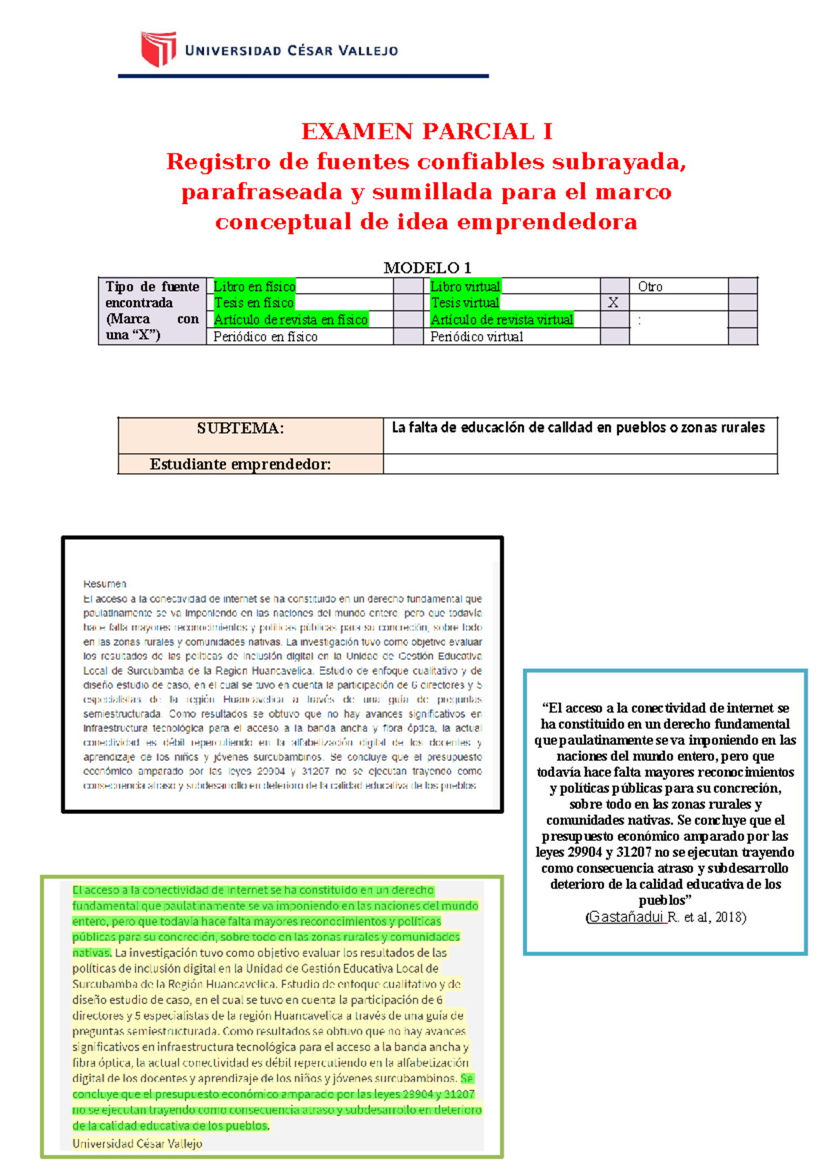 Formato Examen Parcial (1) Actualizado - EXAMEN PARCIAL I Registro de ...