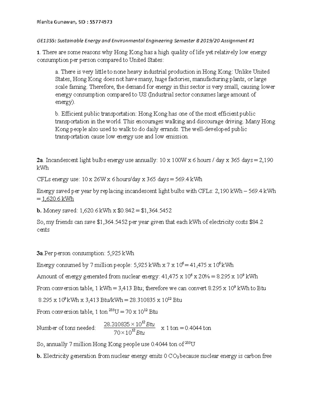 Assignment 1 answer - topic about energy - Rianita Gunawan, SID ...