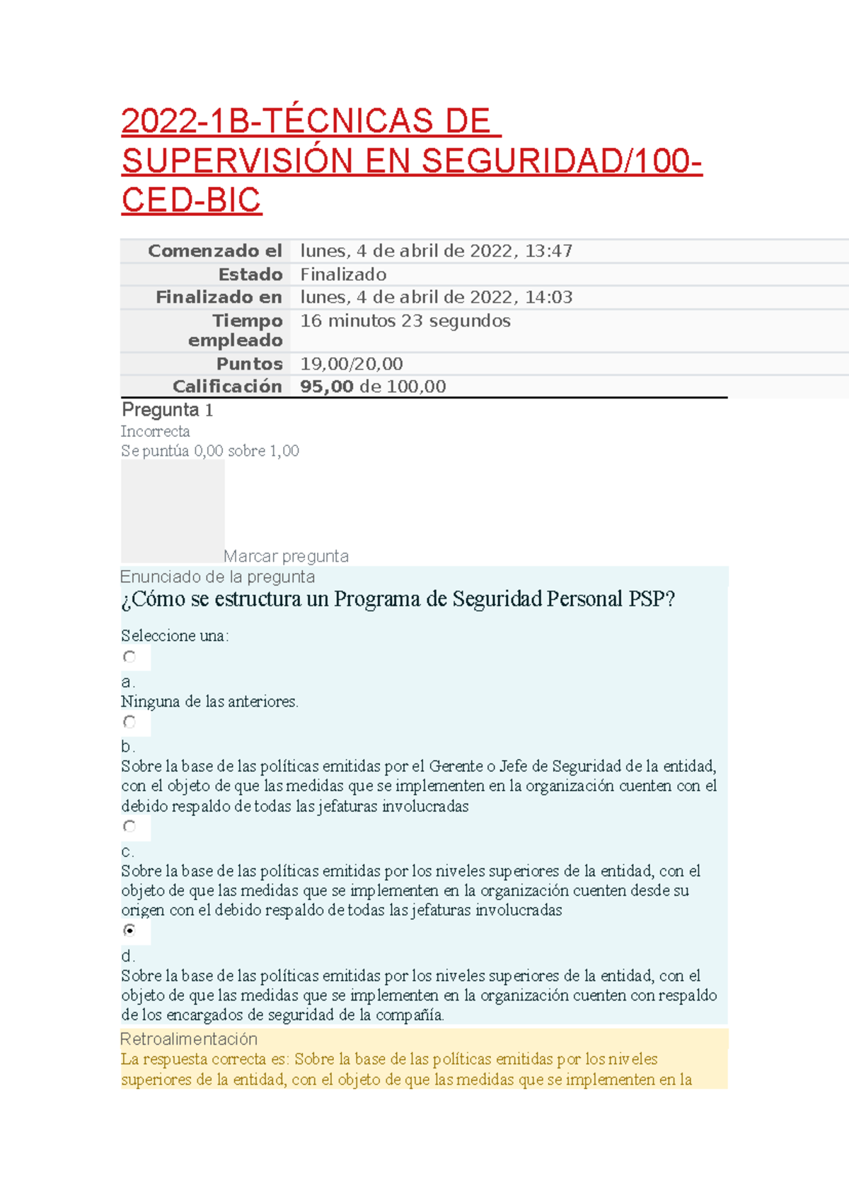 Prueba 01 2022 1b TÉcnicas De SupervisiÓn En Seguridad 100 Ced Bic