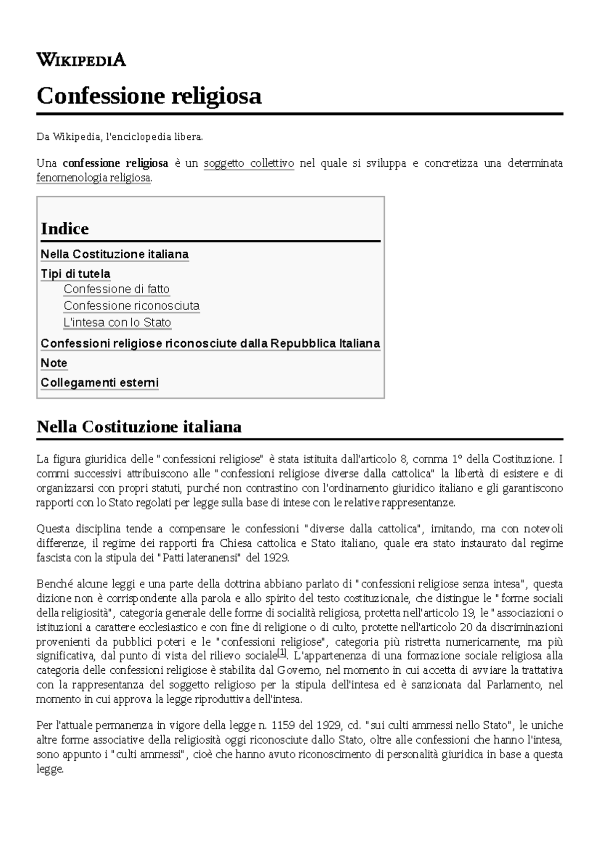 Confessione religiosa profili giuridici - Confessione religiosa Da ...
