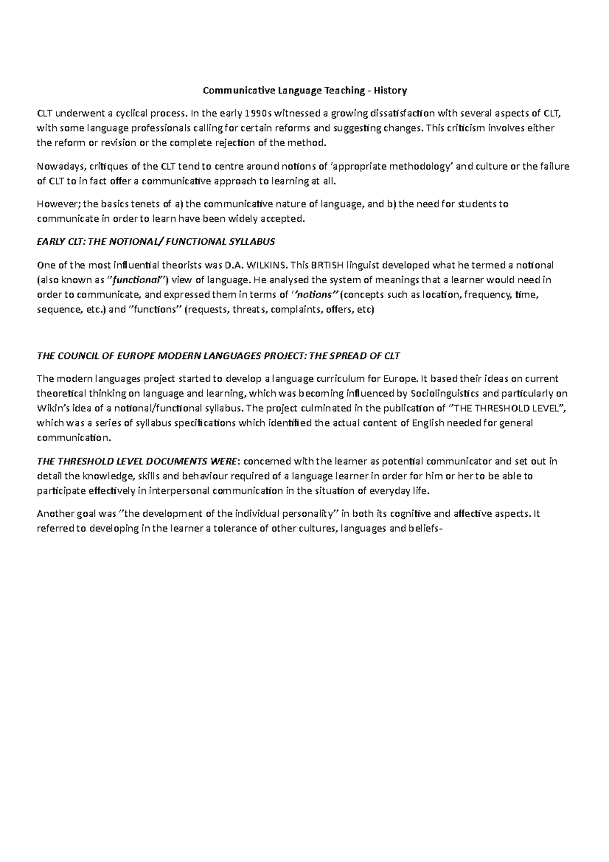 Communicative Language Teaching - history - In the early 1990s ...