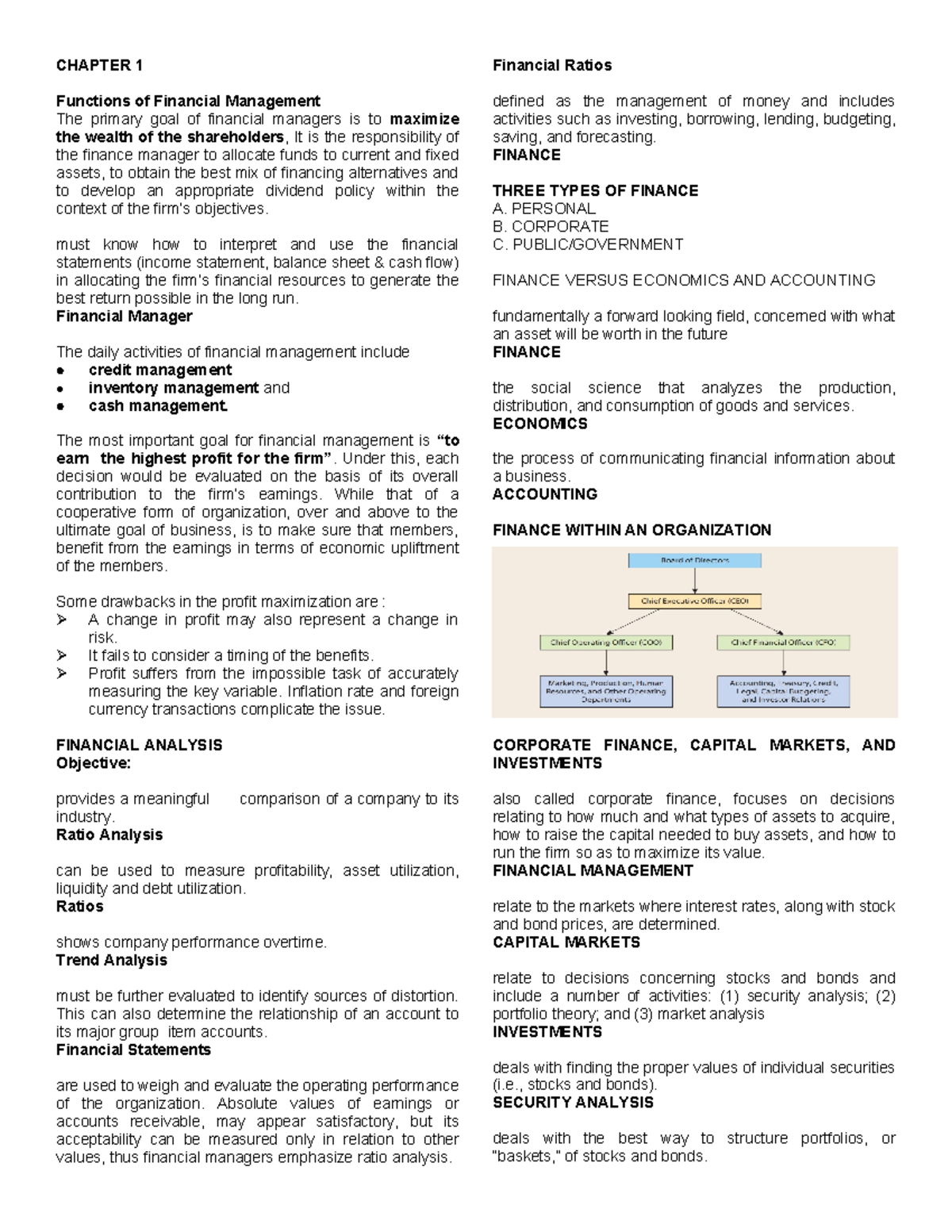 AN Overview OF Financial Management - CHAPTER 1 Functions of Financial ...