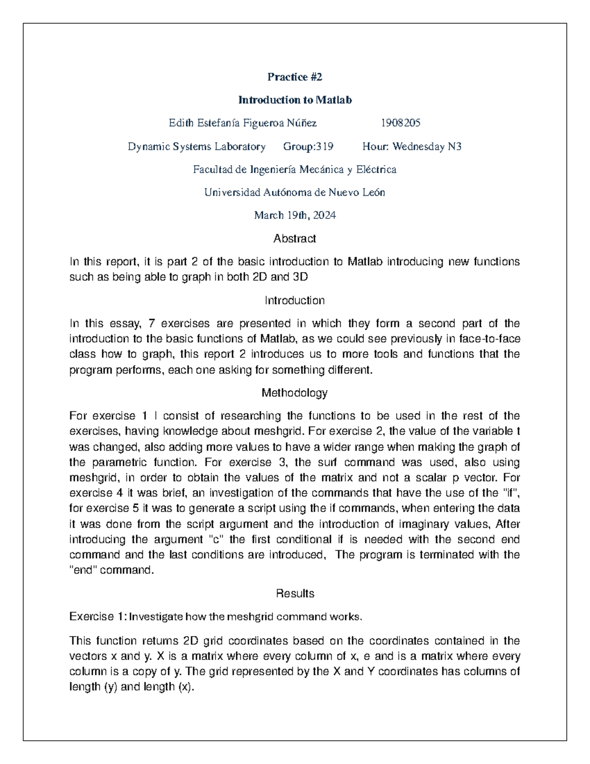 AF#2 Introduction to matlab B.Figueroa Nuñez - Practice # 2 ...