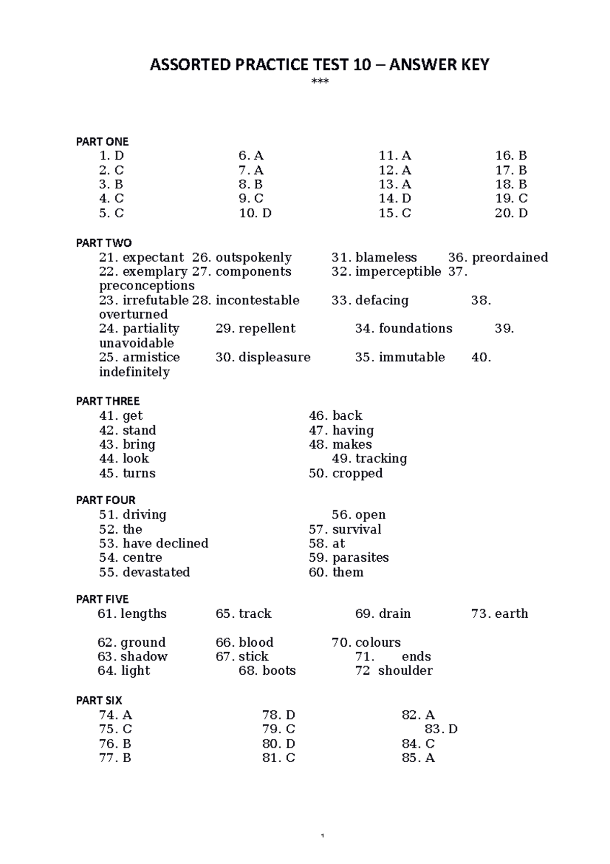 Assorted Practice TEST 10 Answer KEY - ASSORTED PRACTICE TEST 10 ...